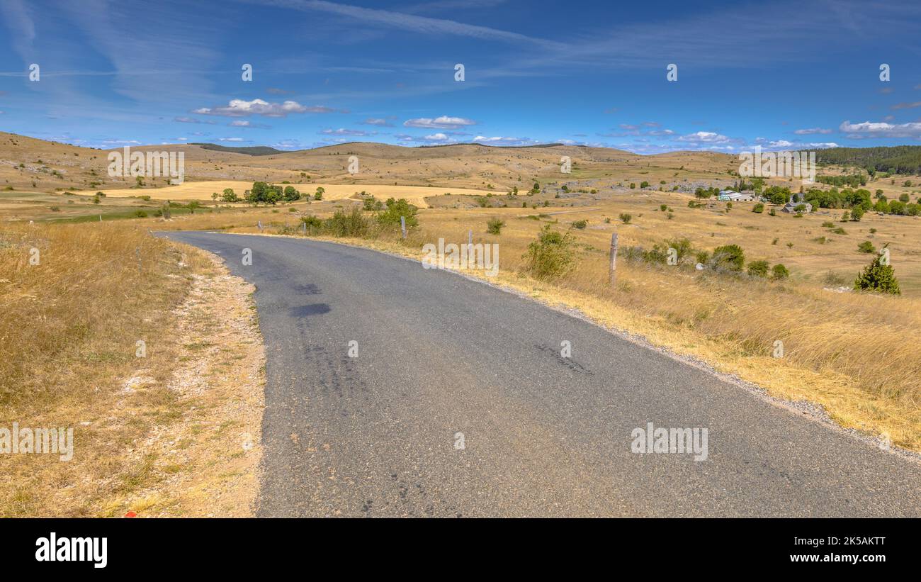 Sunrise over road in highland limestone karst plateau landscape on ...
