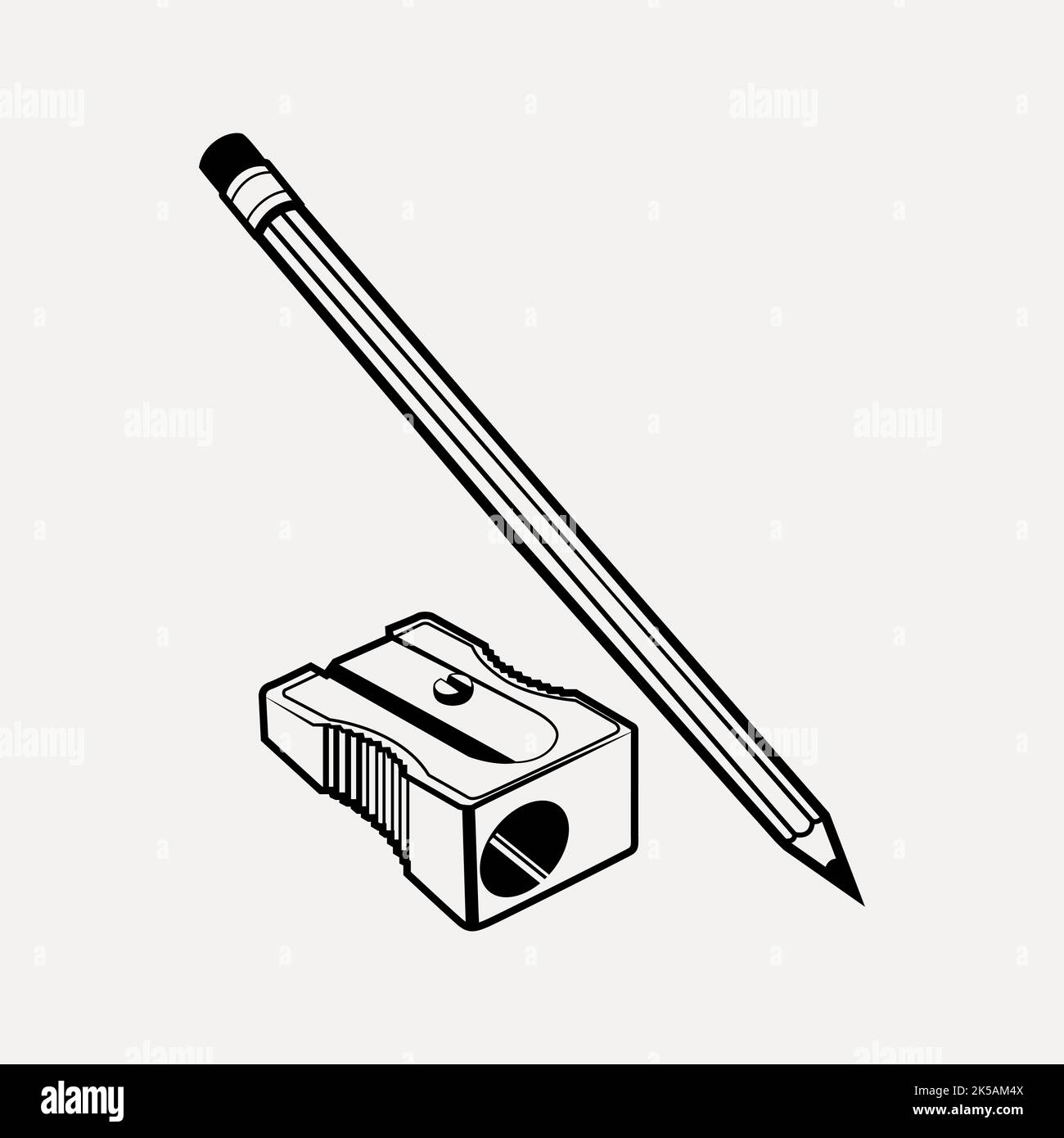 Pencil and sharpener drawing, black and white illustration vector Stock ...