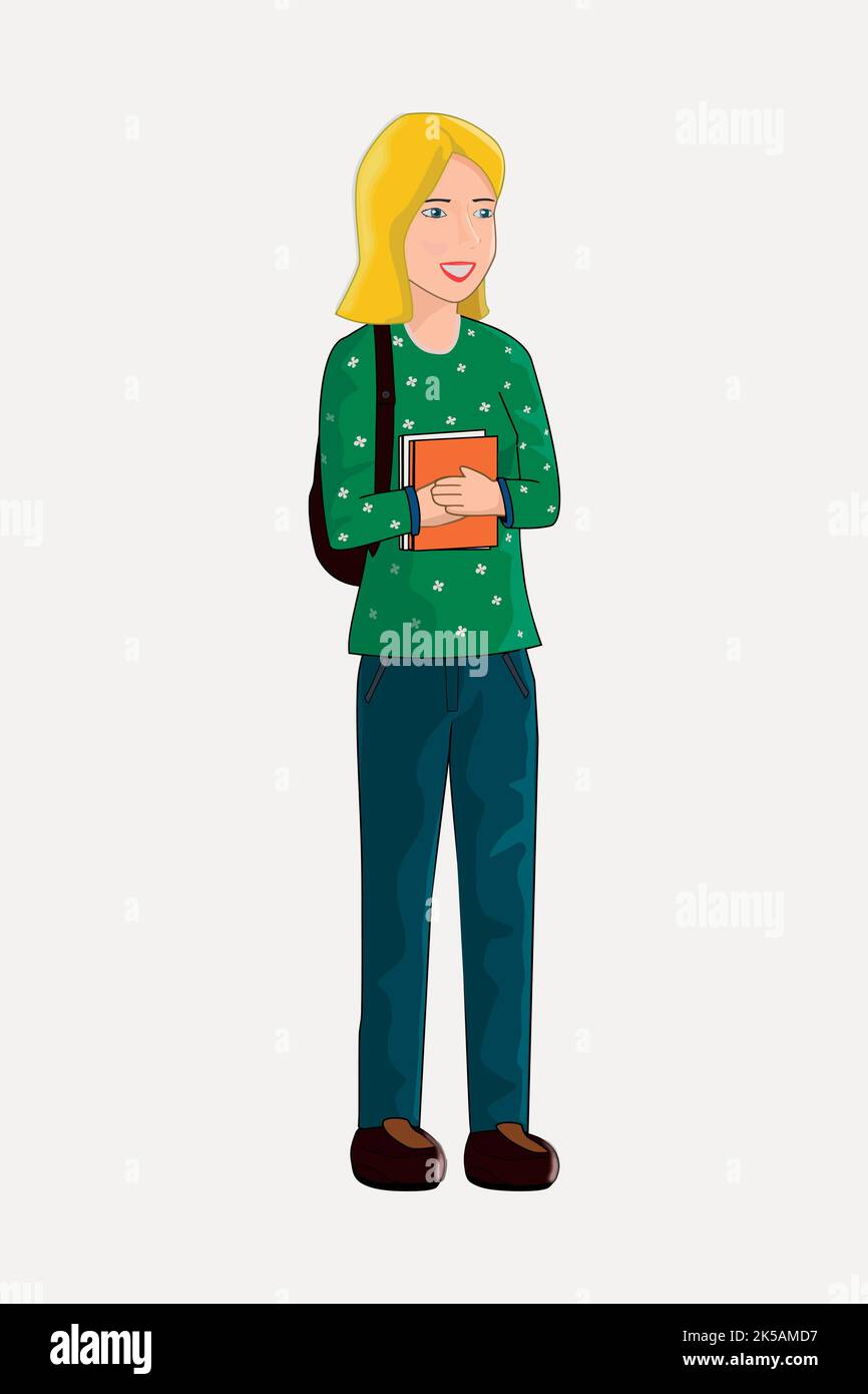 Female student collage element, cute illustration vector Stock Vector ...