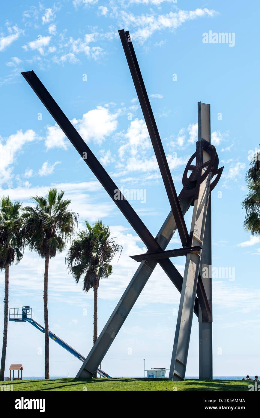 A vertical shot of the Public Art "Declaration" in Los Angeles Stock ...