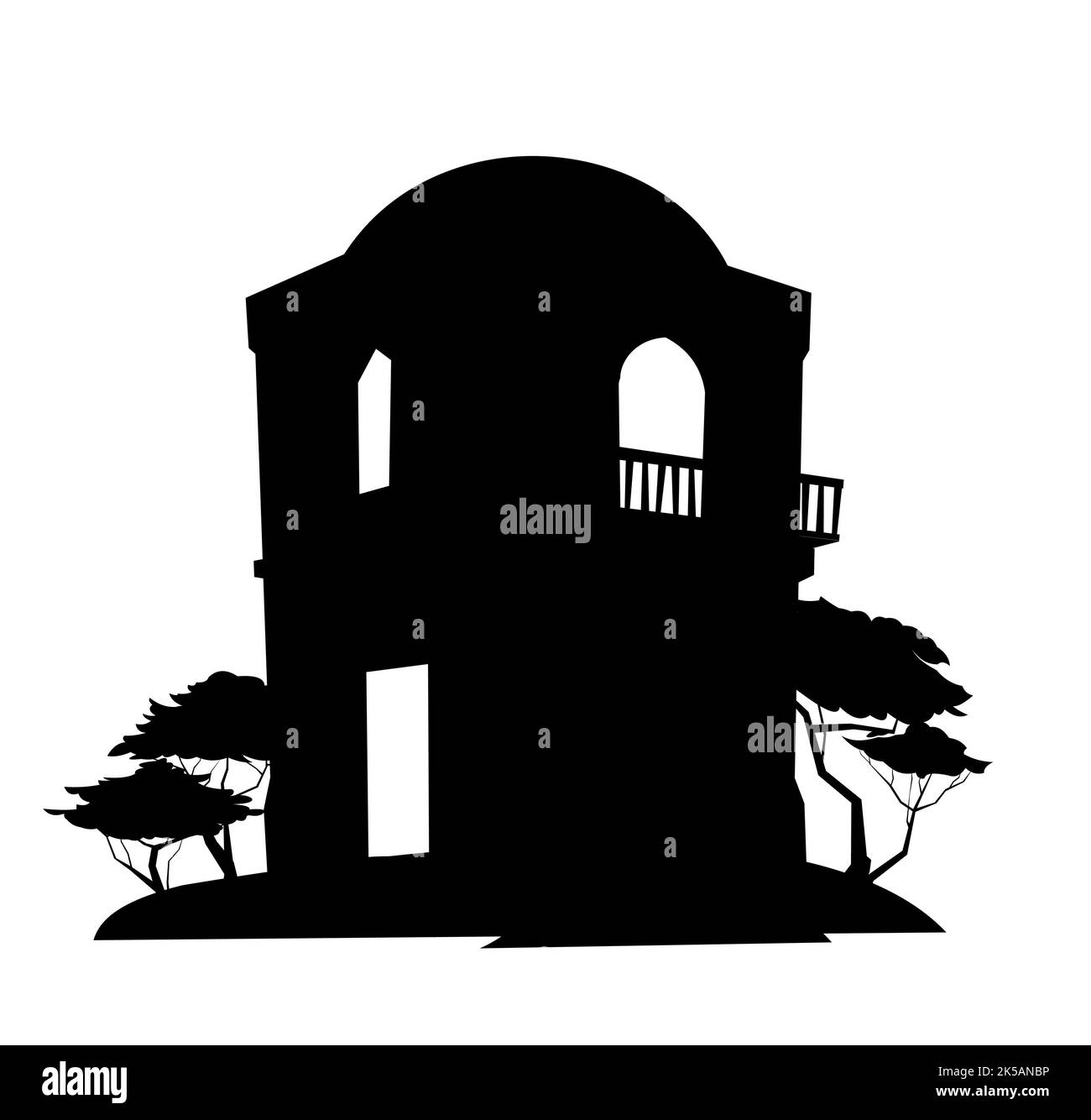 Arab clay double decker hut with balcony. Silhouette composition.Middle ...