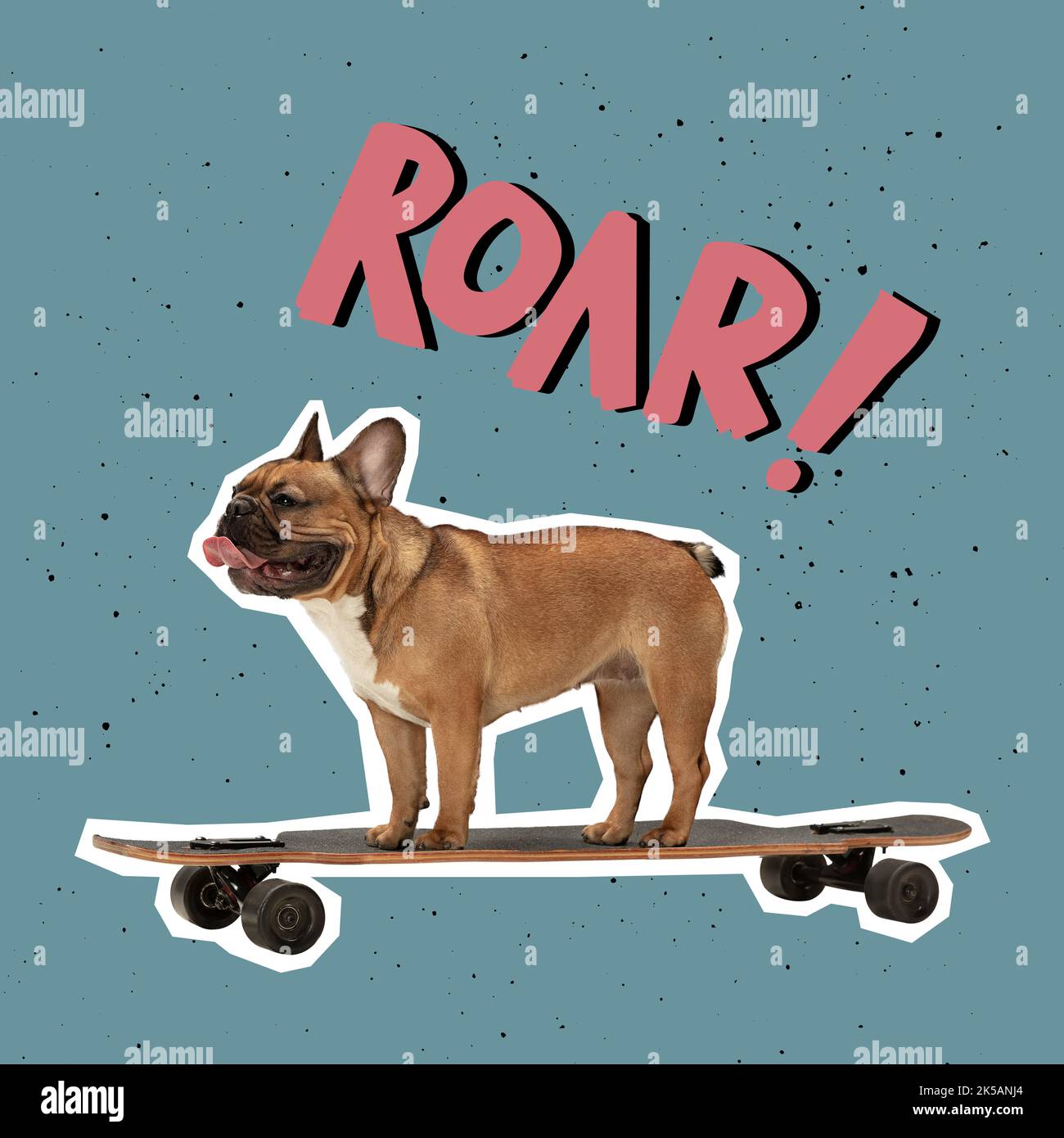 Freestyle. Artwork. One cute dog standing on skate. Animal in human ...