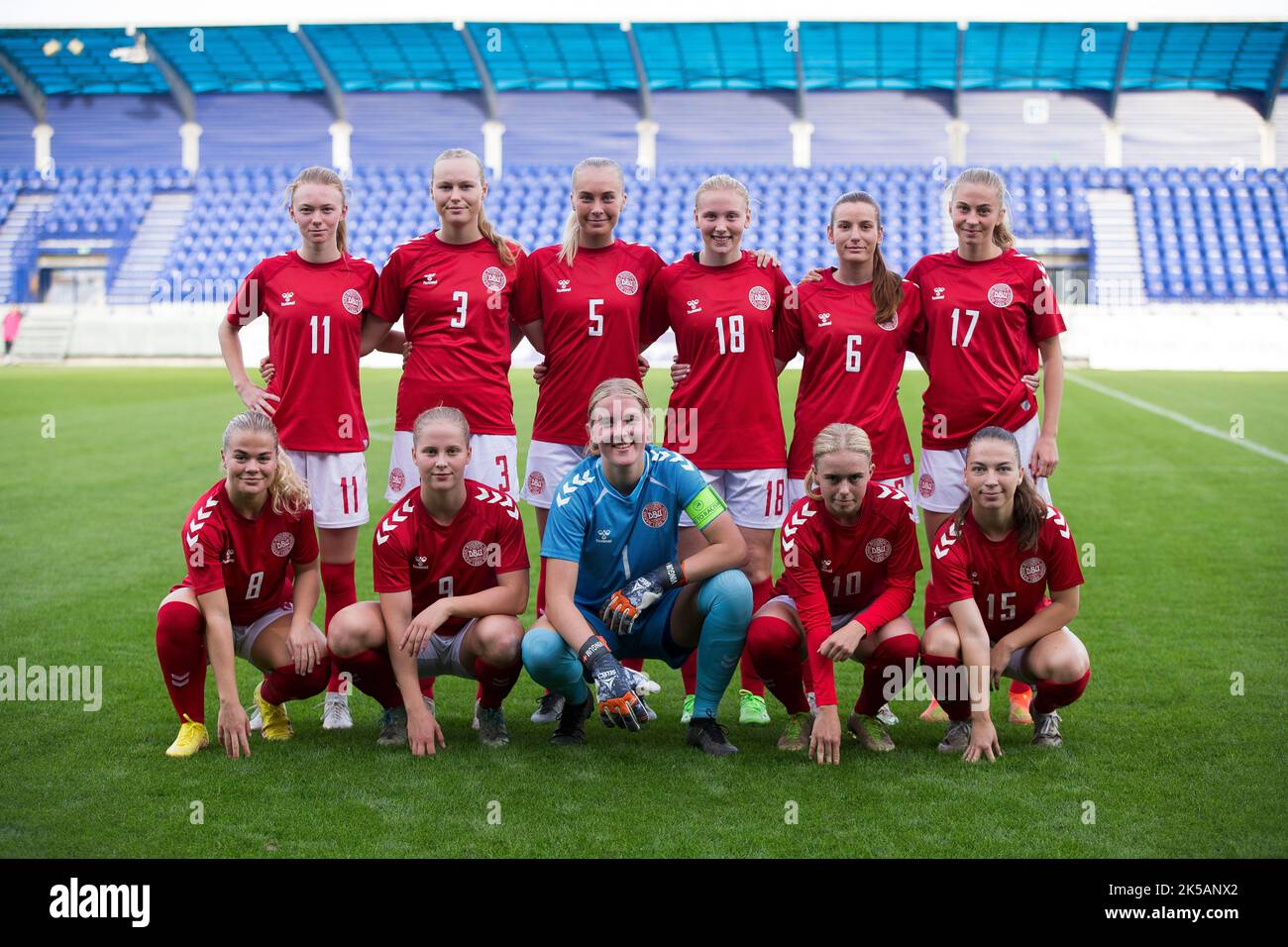 Poprad, Slovakia, 5th October 2022. The team of Denmark line-up during ...