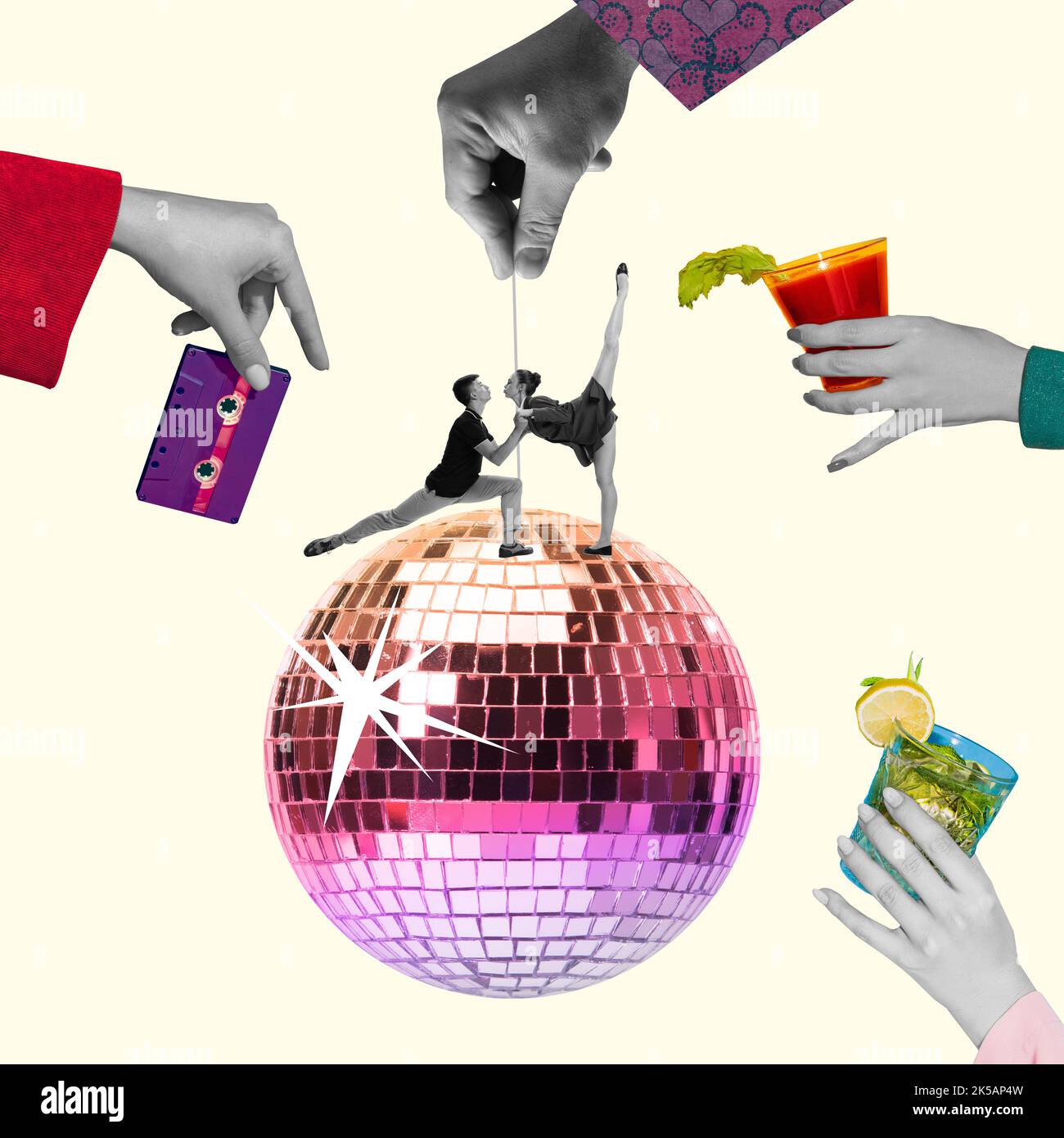 Contemporary art collage. Creative design. Young flexible people ...