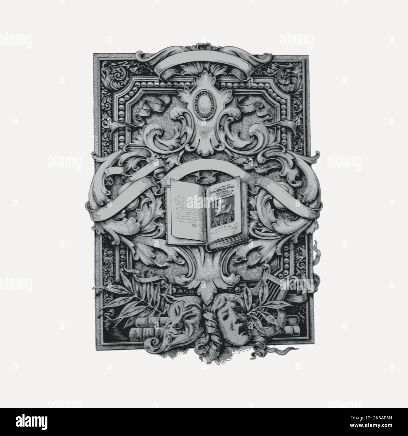 Ornamental bookplate collage element, drawing illustration vector Stock ...