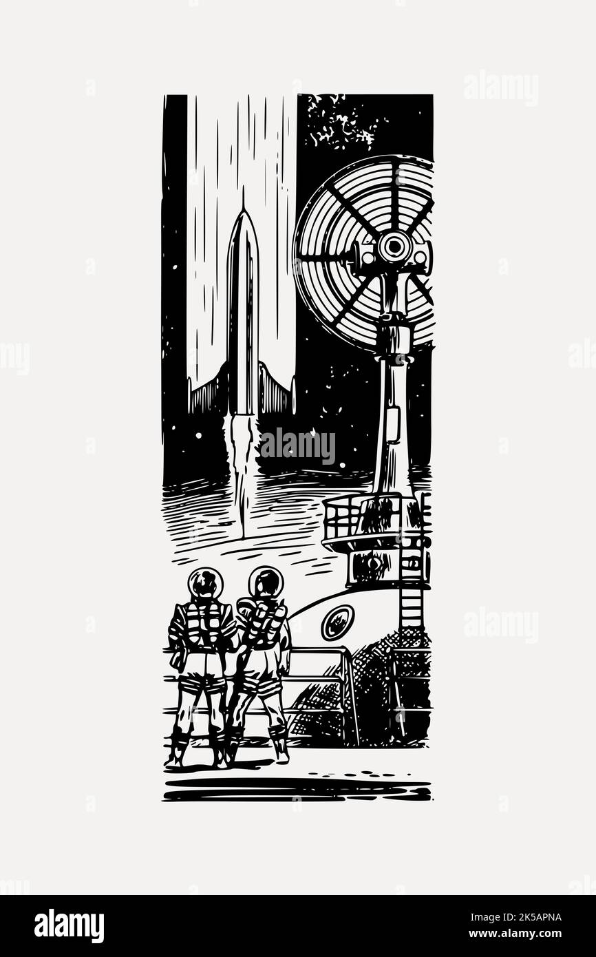 Science fiction scene collage element, drawing illustration vector ...