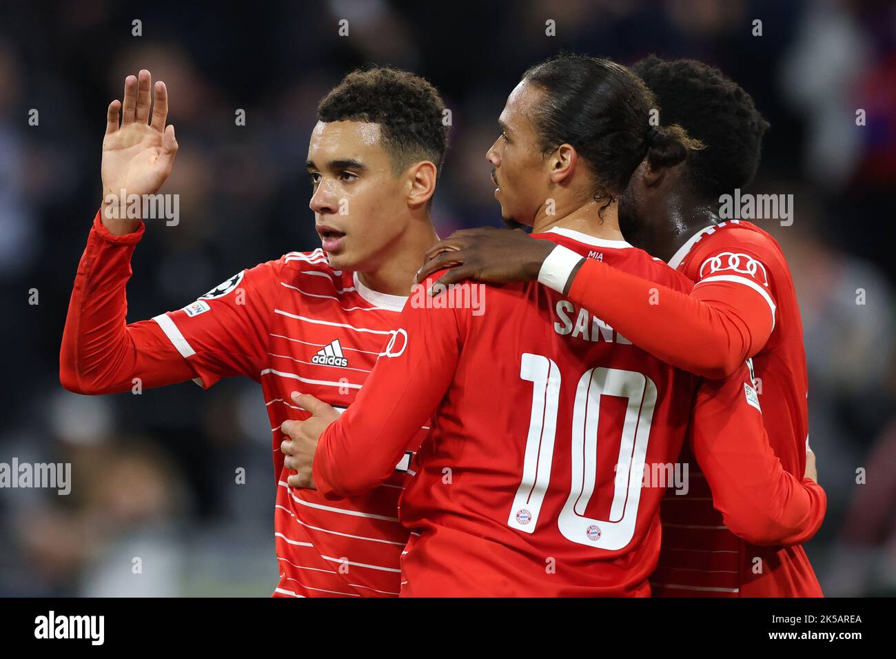 Jamal Musiala of Bayern Muenchen Leroy Sane of Bayern Muenchen Alphonso ...