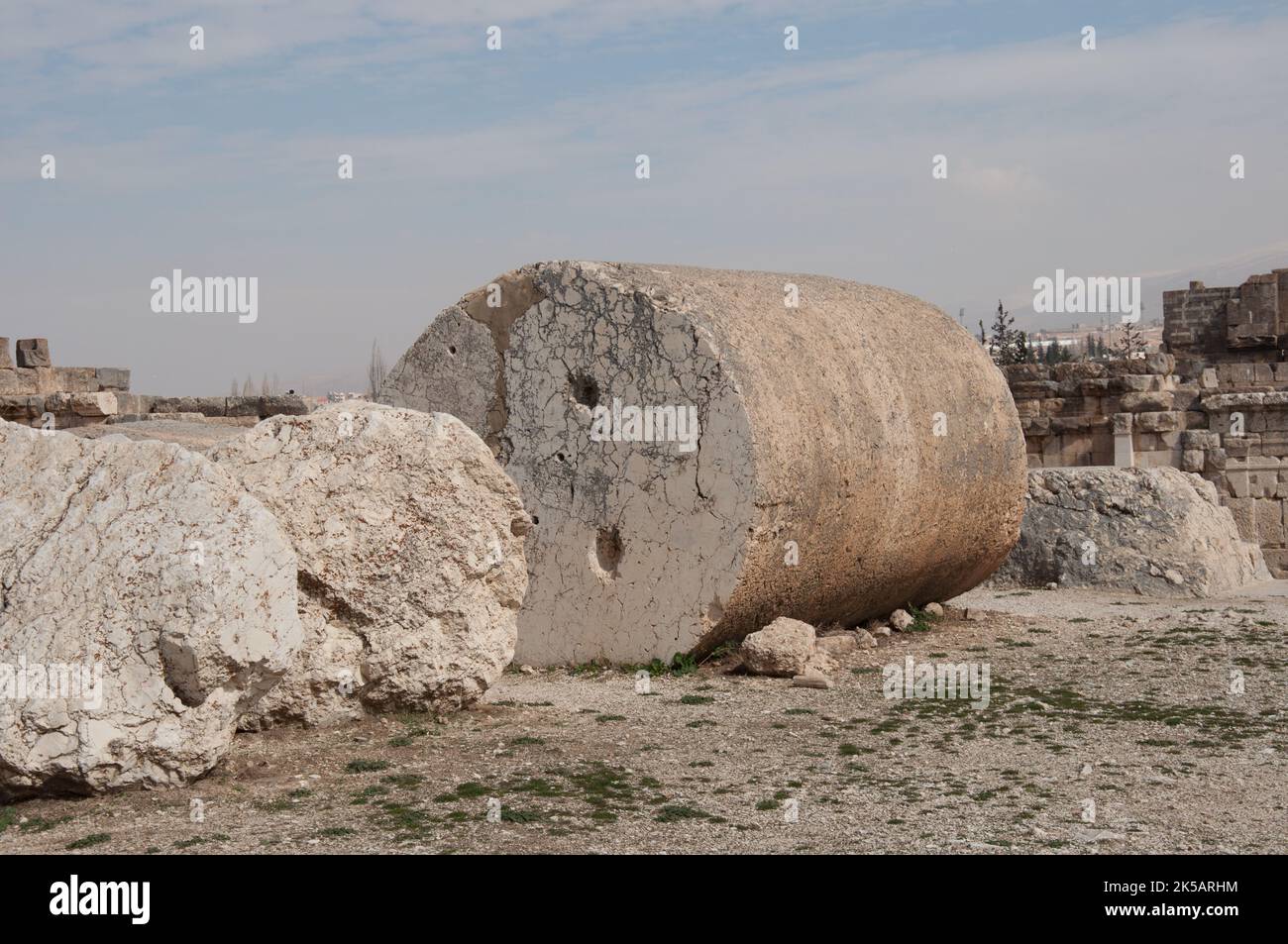Fallen Column in the Great Court, Heliopolis, Roman Remains, Baalbek ...