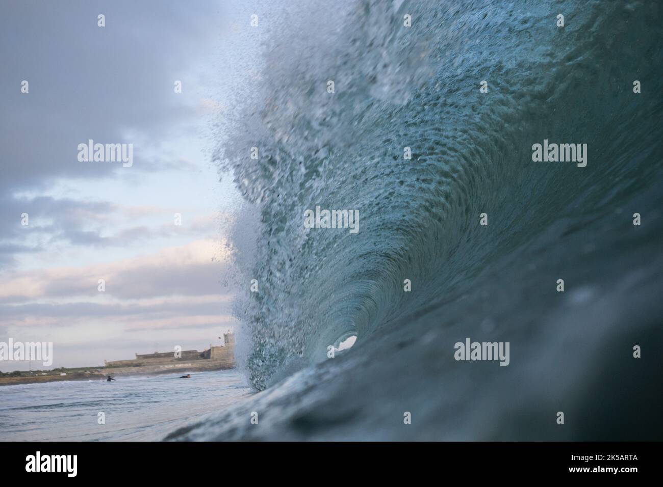 A gorgeous view of a bright blue sea with vicious tides rising and ...