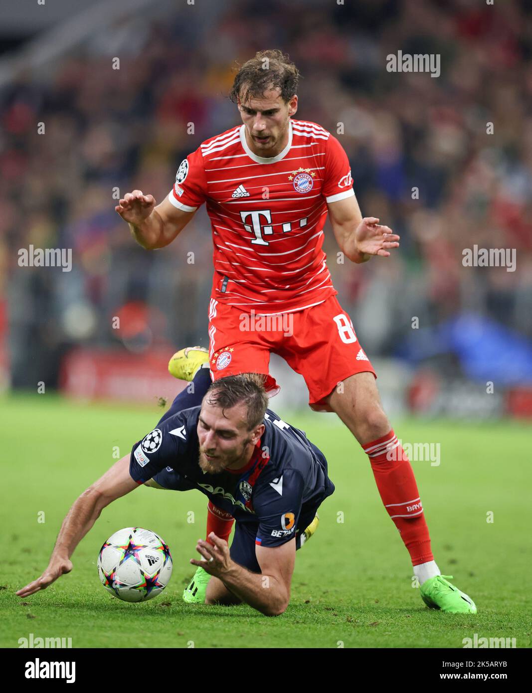 Leon Goretzka of Bayern Muenchen Tomas Chory of Viktoria Plzen FC ...