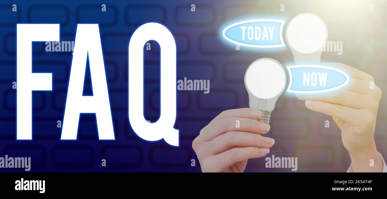 Hand writing sign Faq. Word for list of frequently asked questions and ...