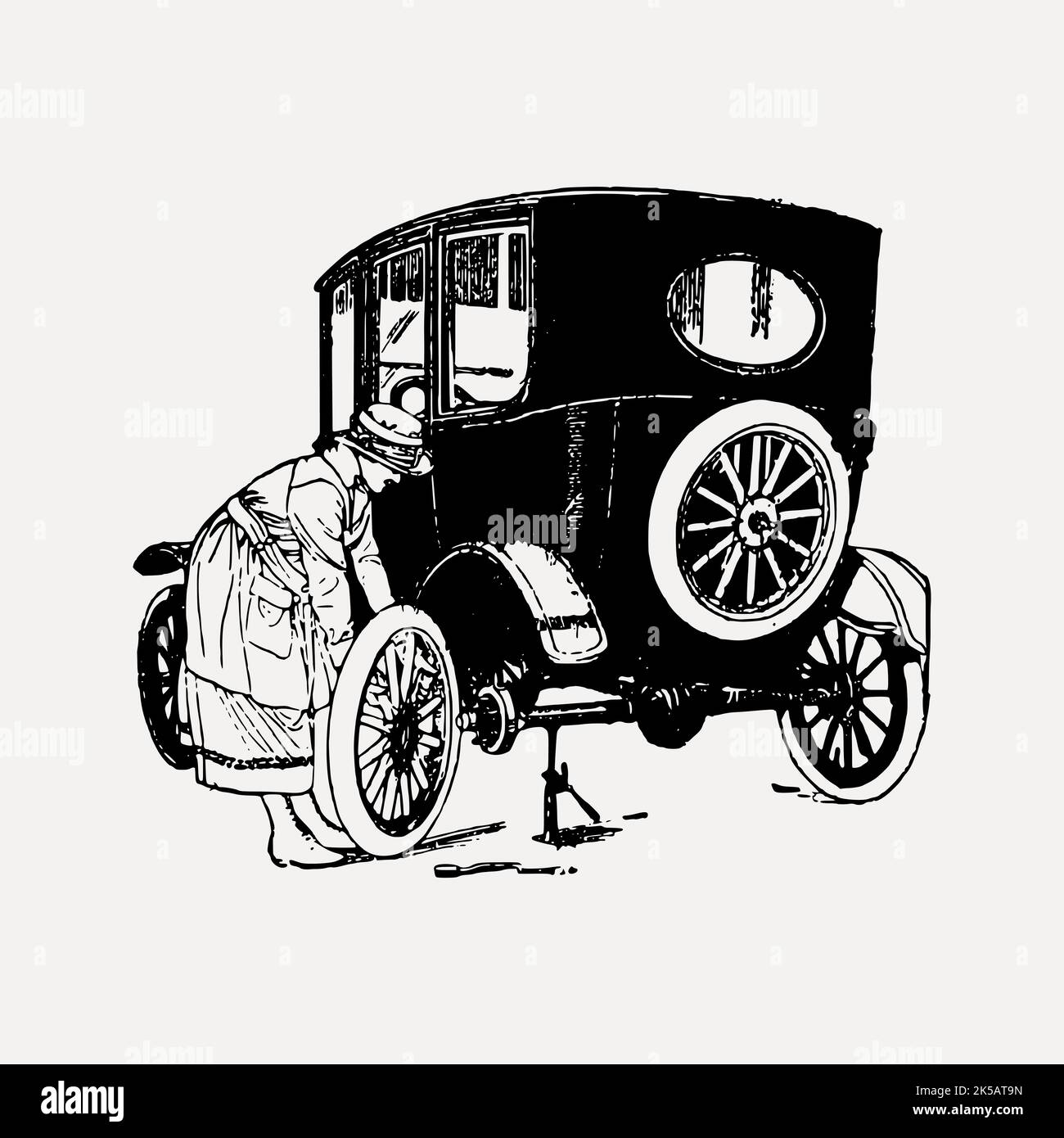 Woman changing tire collage element, drawing illustration vector Stock ...