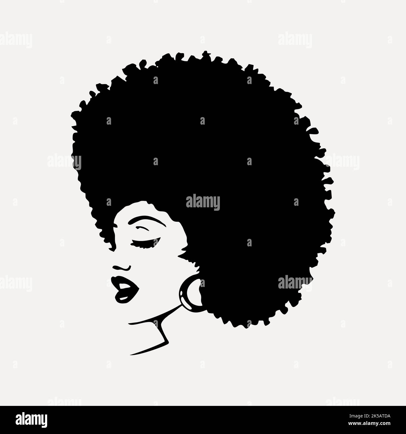 Afro woman drawing, black and white illustration vector Stock Vector ...