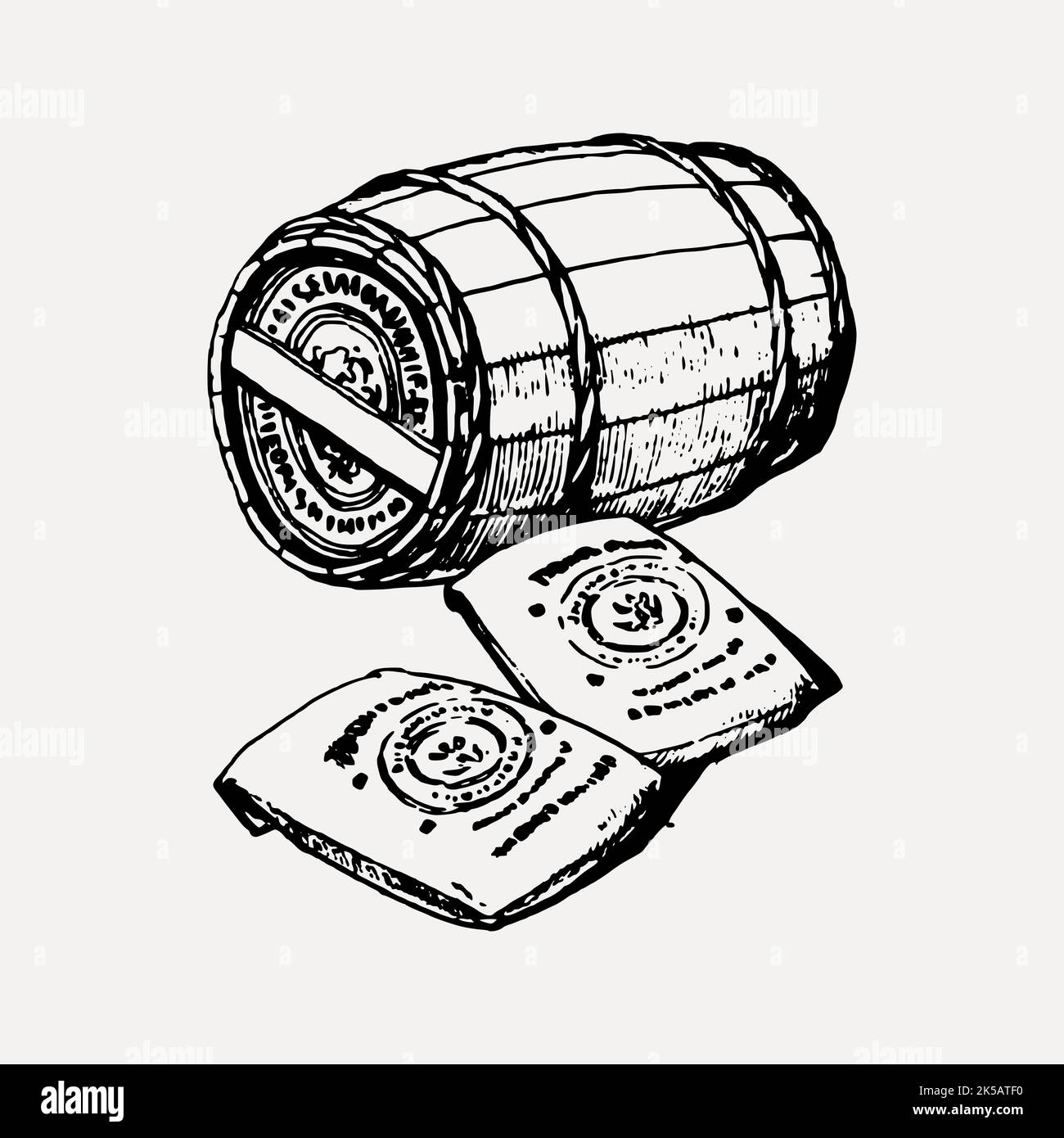 Barrel and Bags collage element, drawing illustration vector Stock ...
