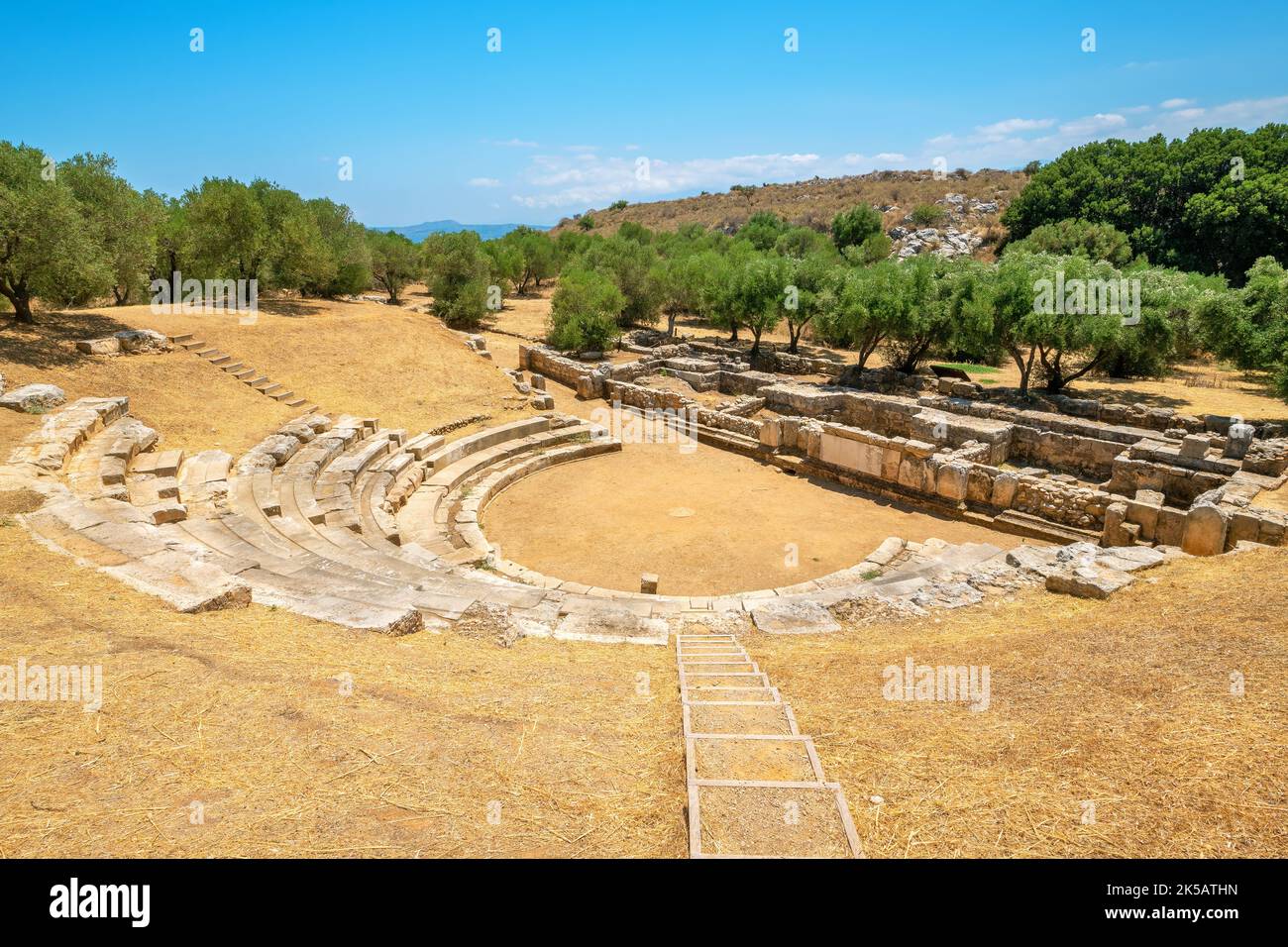 View to amphitheater at the ancient city of Aptera. Crete, Greece Stock ...