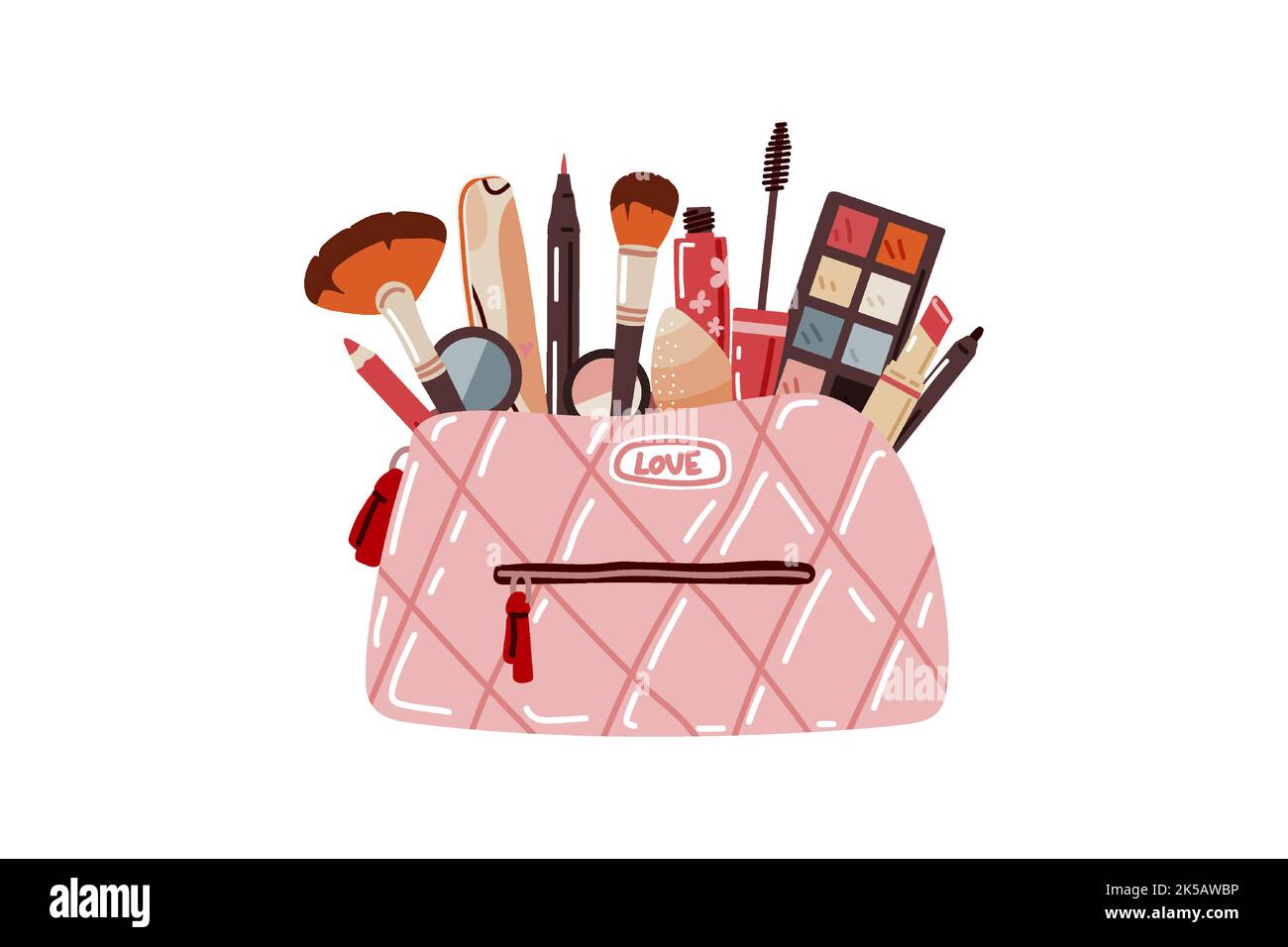 Vector cosmetic pouch with makeup,beauty products on white background ...