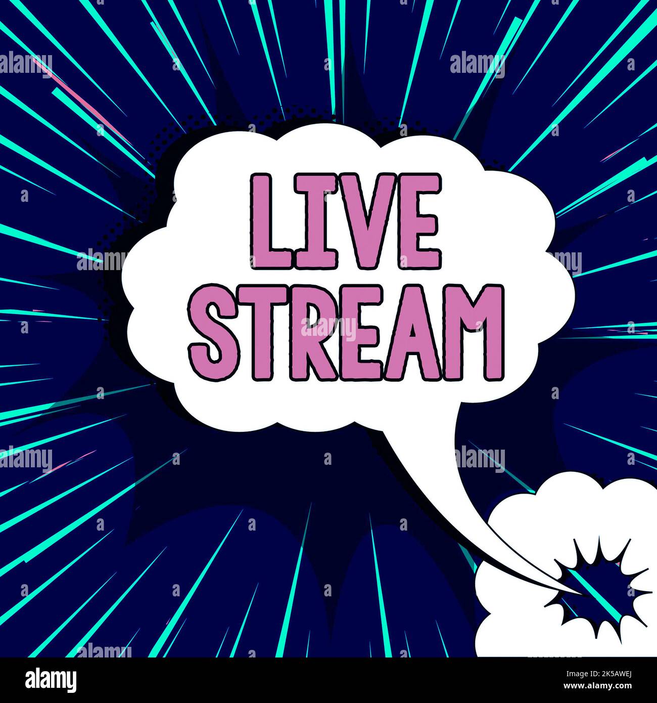 Text caption presenting Live Stream. Word for to broadcast a video or ...