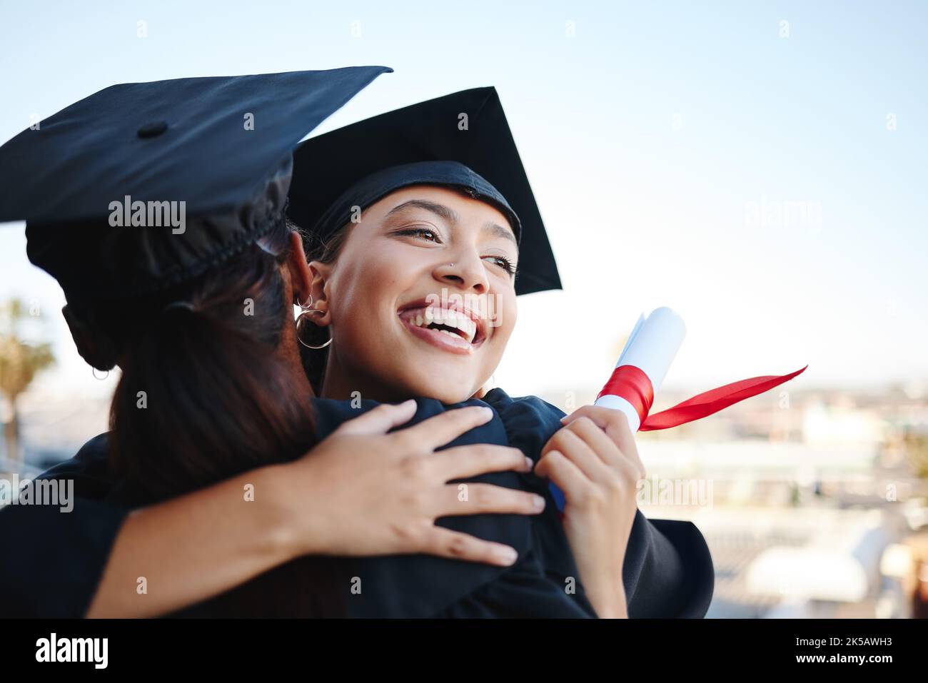 Graduation, education and hug with woman student friends hugging on ...