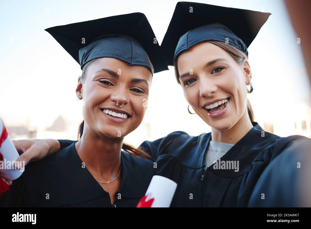 Graduation, certificate and students selfie university success ...