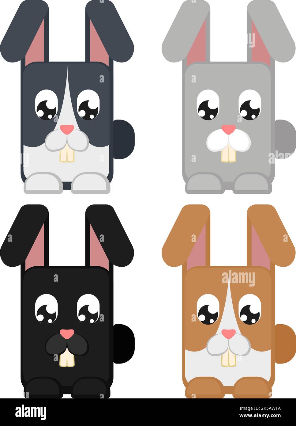 Cartoon colorful bunny rabbit set isolated on white background Domestic ...