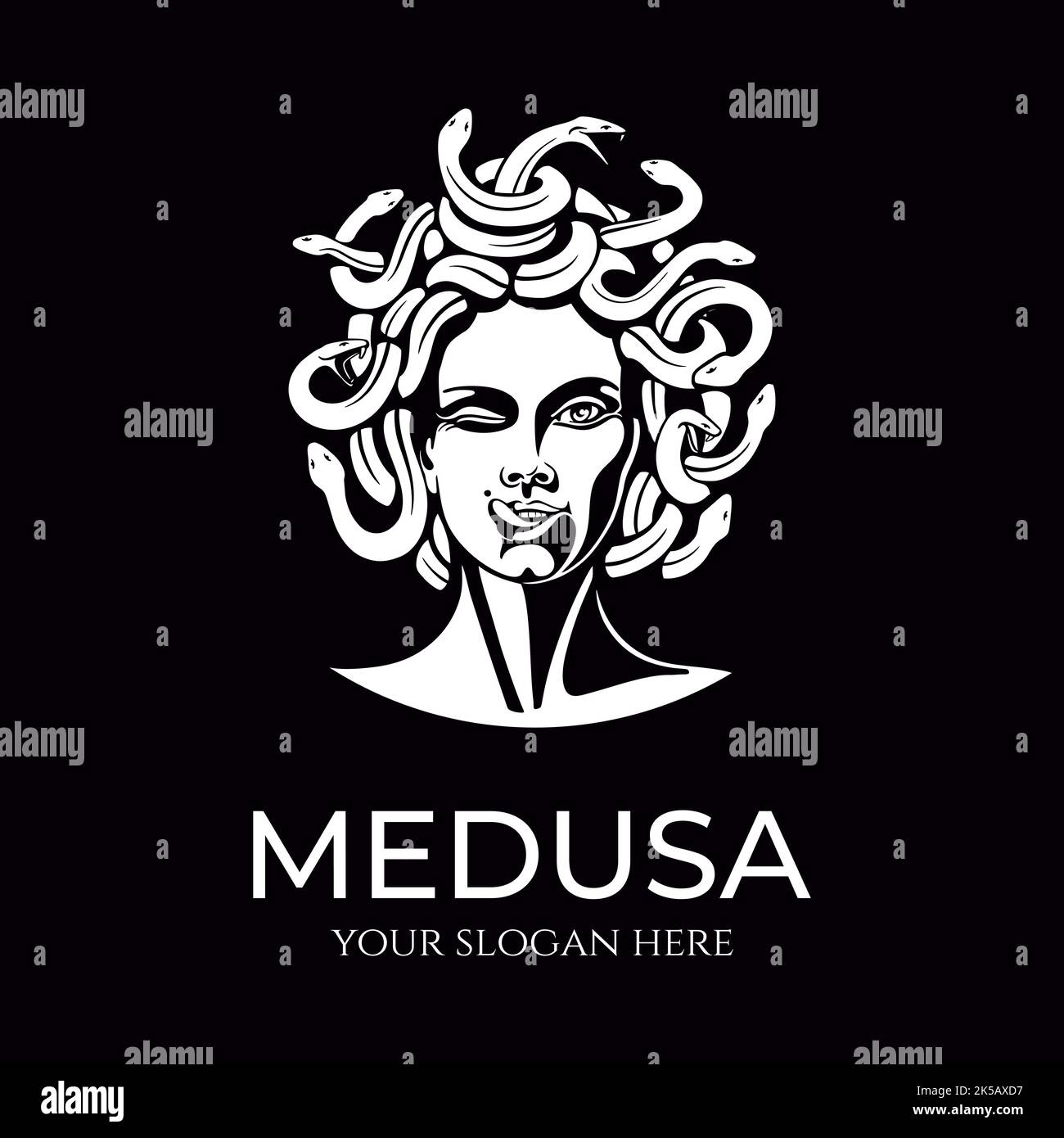 Medusa gorgon logo. Head of a woman with snakes. Protective amulet ...