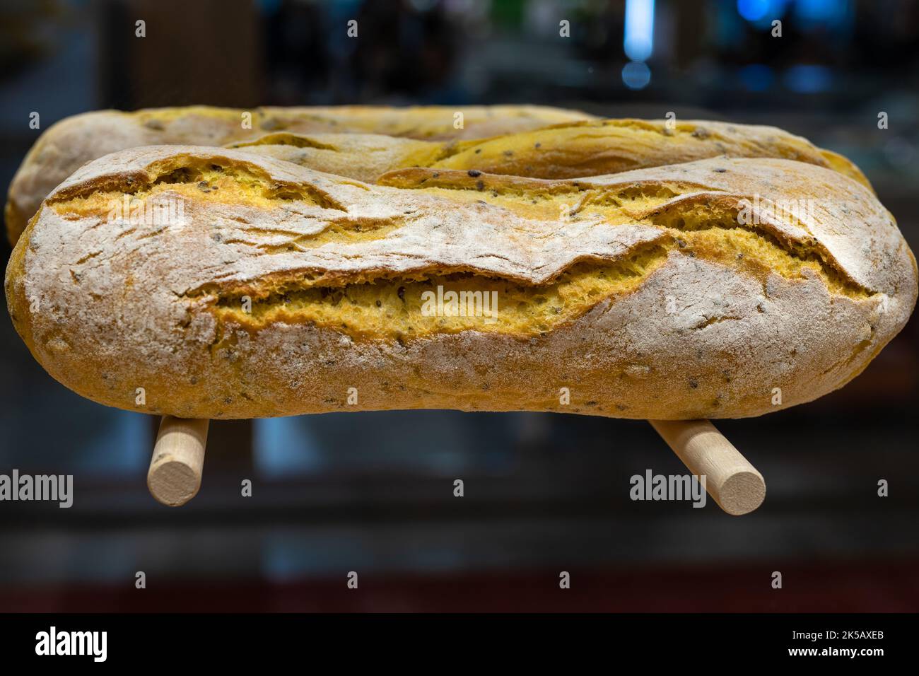 Classic Rustic Italian Loaf of Bread Resting on a Transparent Glass ...