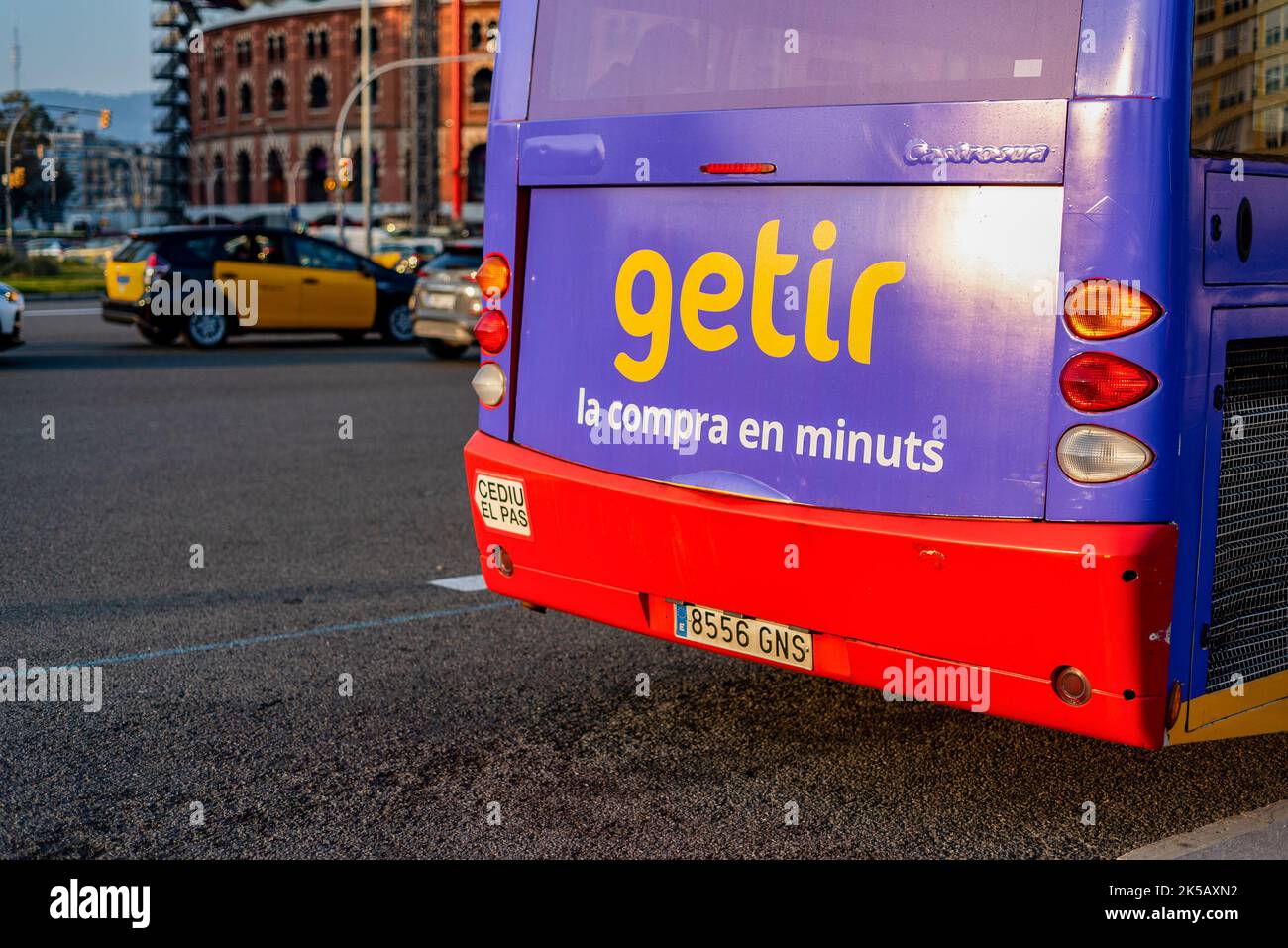 The fast delivery app Getir logo is seen on a public bus Stock Photo ...