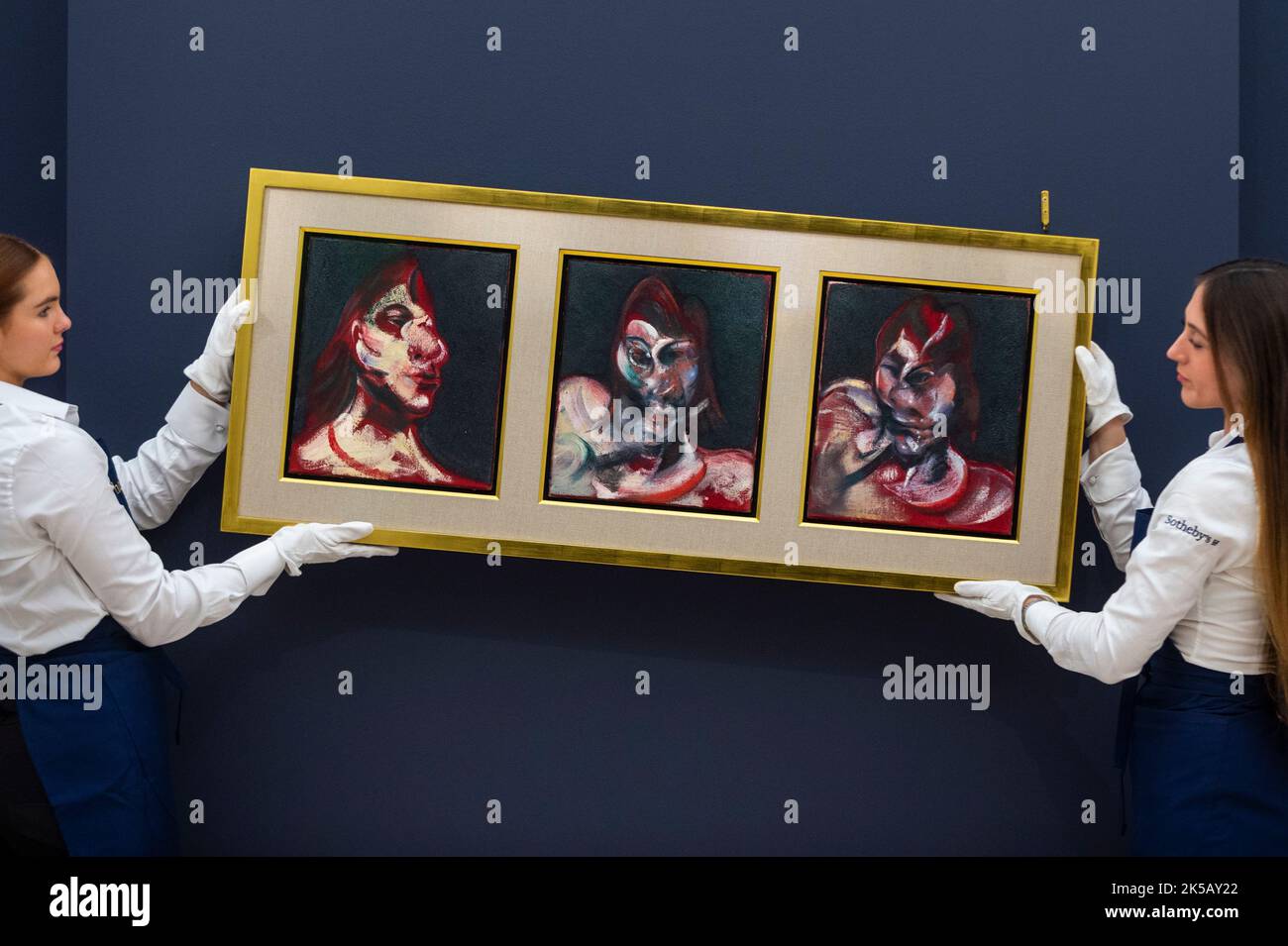 London, UK. 7 October 2022. Technicians present "Three Studies for ...