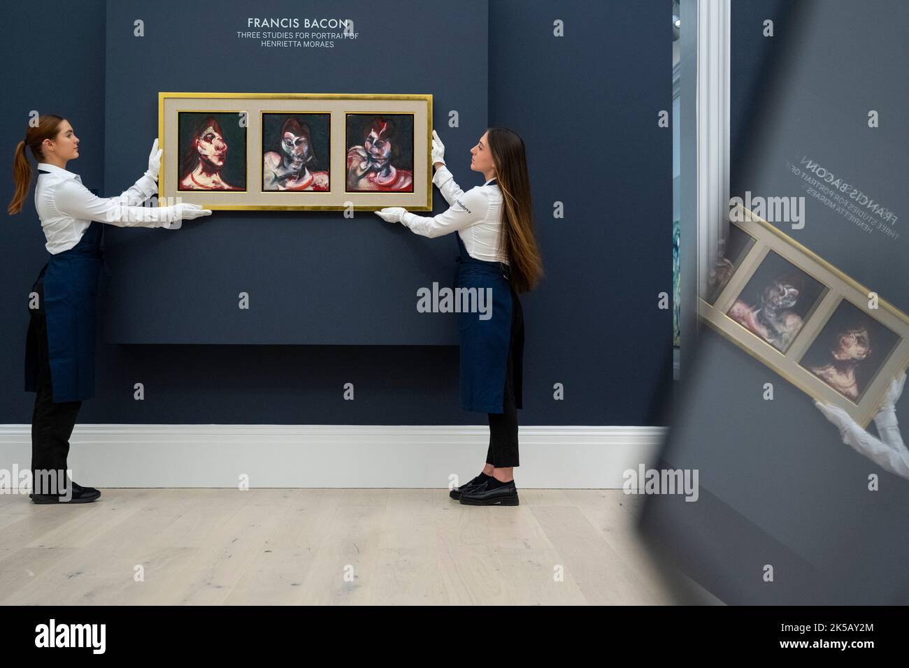 London, UK. 7 October 2022. Technicians present "Three Studies for ...