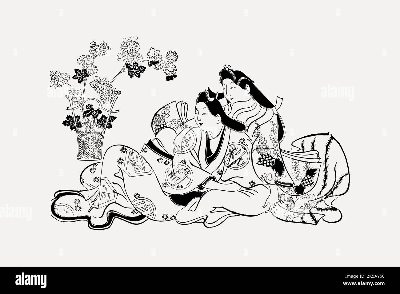Japanese women collage element, drawing illustration vector Stock ...