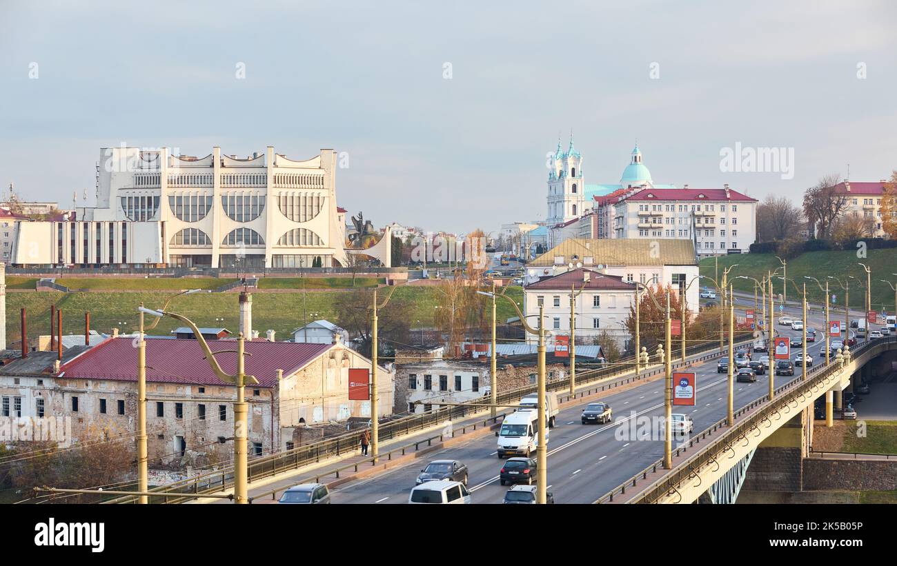 Grodno, Belarus - October 2021: Panoramic view of downtown Grodno ...