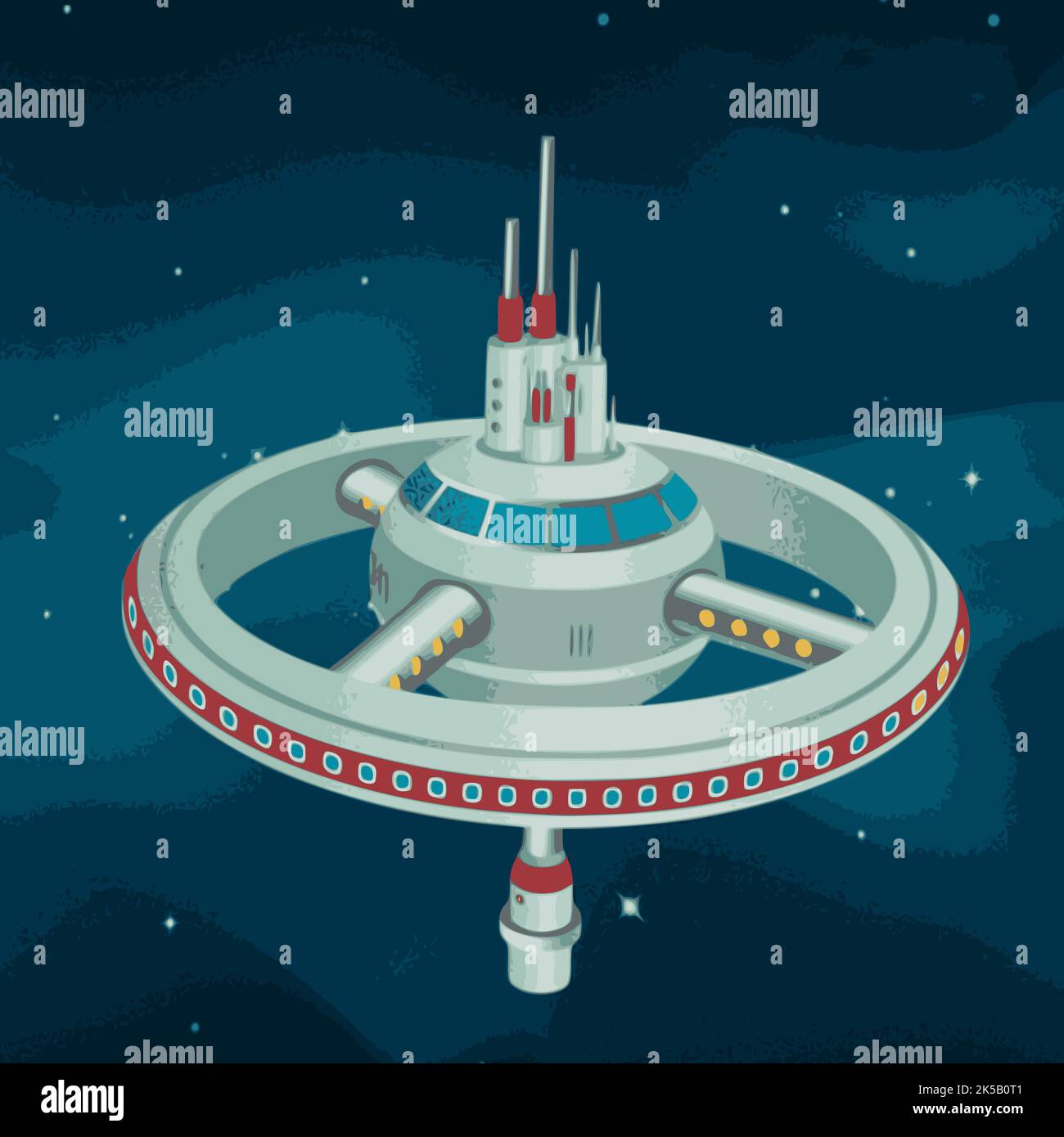 Retro space station collage element, cute illustration vector Stock ...