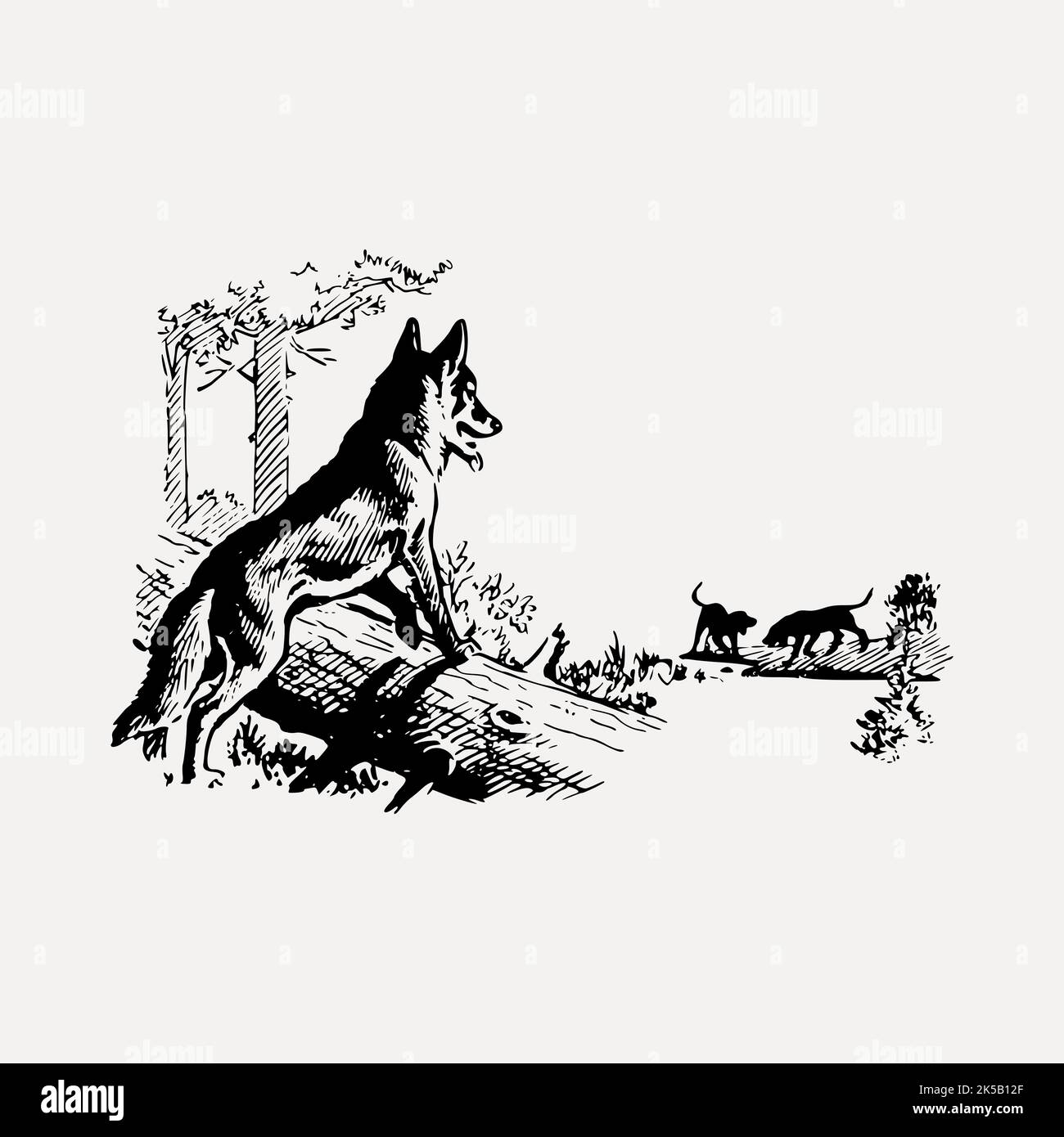 Fox & dogs collage element, drawing illustration vector Stock Vector ...