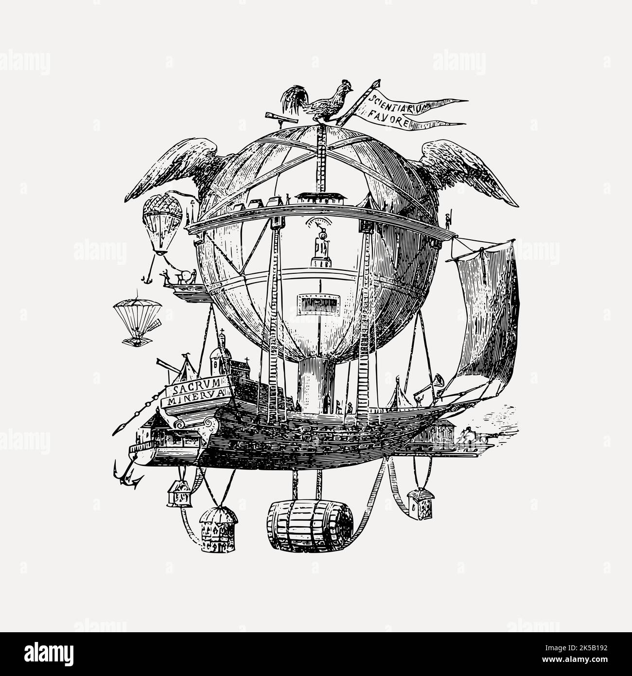 Steampunk airship clipart, vintage illustration vector Stock Vector ...