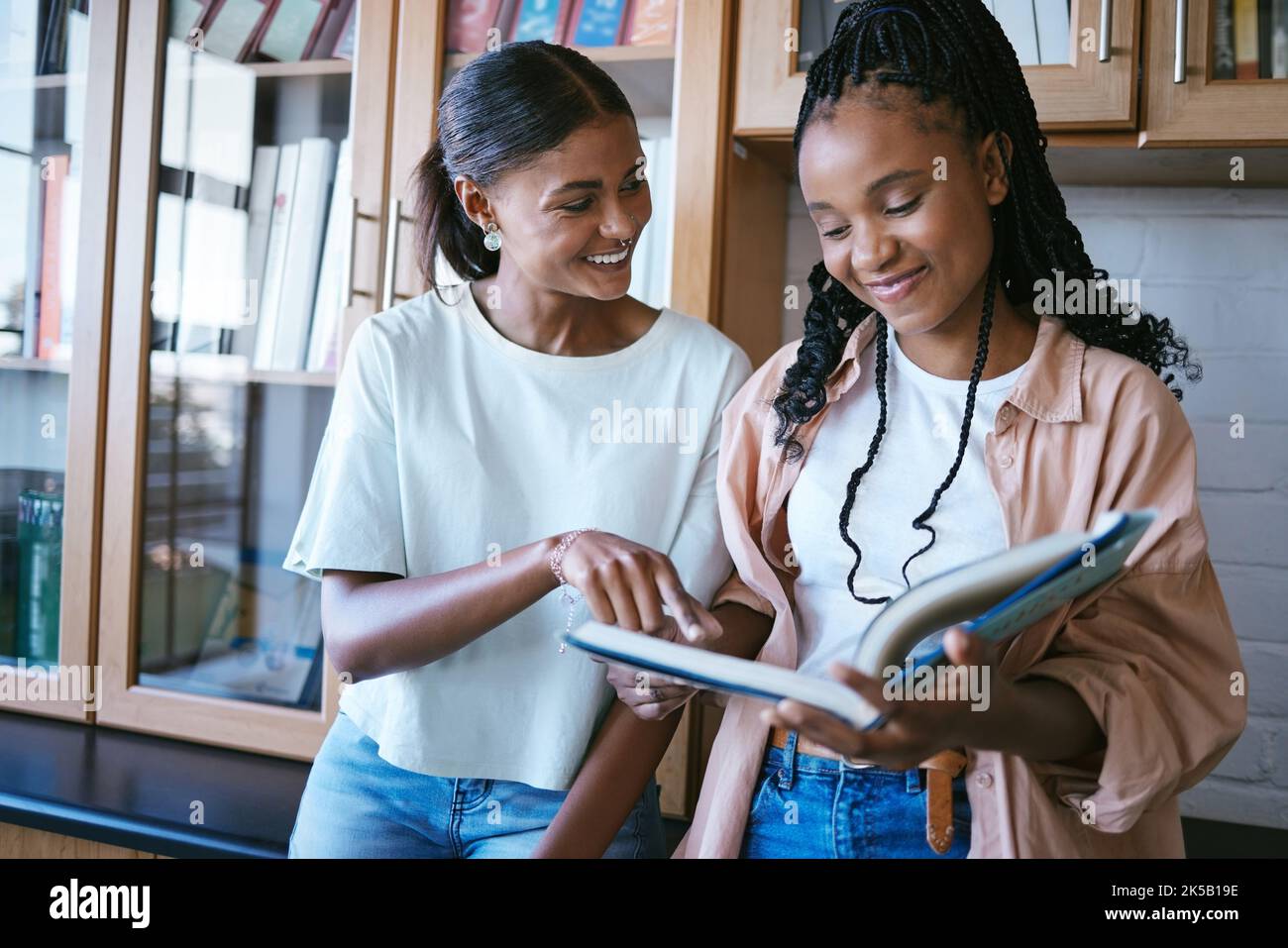 University, book and students in library teamwork in education ...