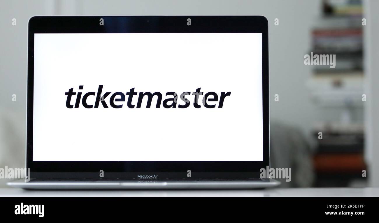 The logo of Ticketmaster displayed on the screen of a laptop Stock ...
