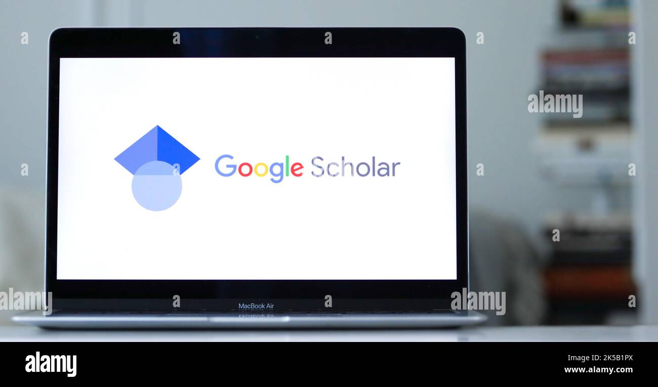 The logo of Google Scholar displayed on the screen of a laptop Stock ...