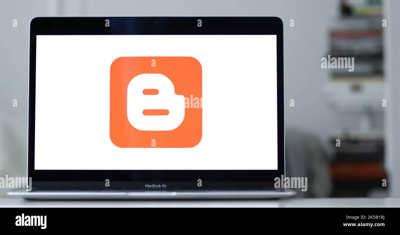 The logo of Google Blogger displayed on the screen of a laptop Stock ...