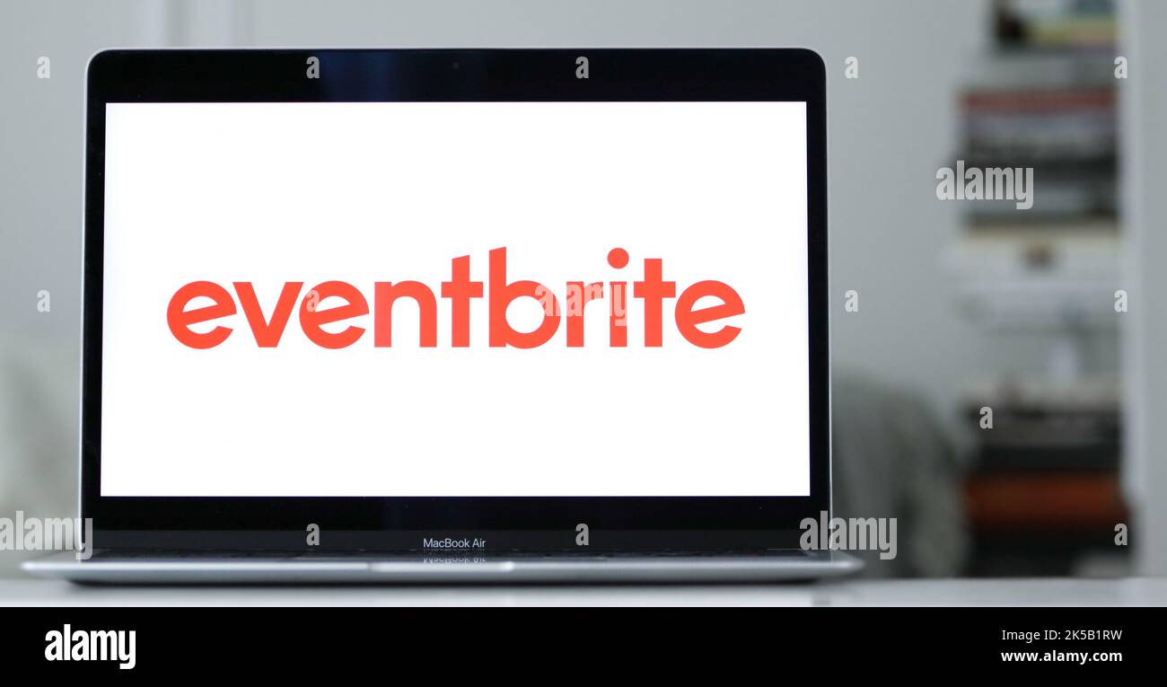 The logo of Eventbrite displayed on the screen of a laptop Stock Photo ...