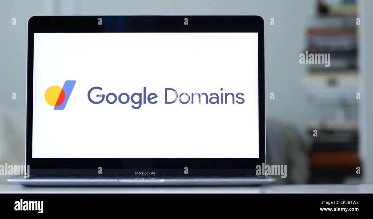 The logo of Google Domains displayed on the screen of a laptop Stock ...