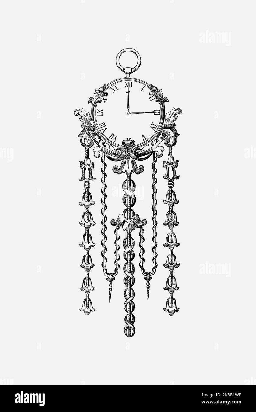 Wall clock collage element, drawing illustration vector Stock Vector ...