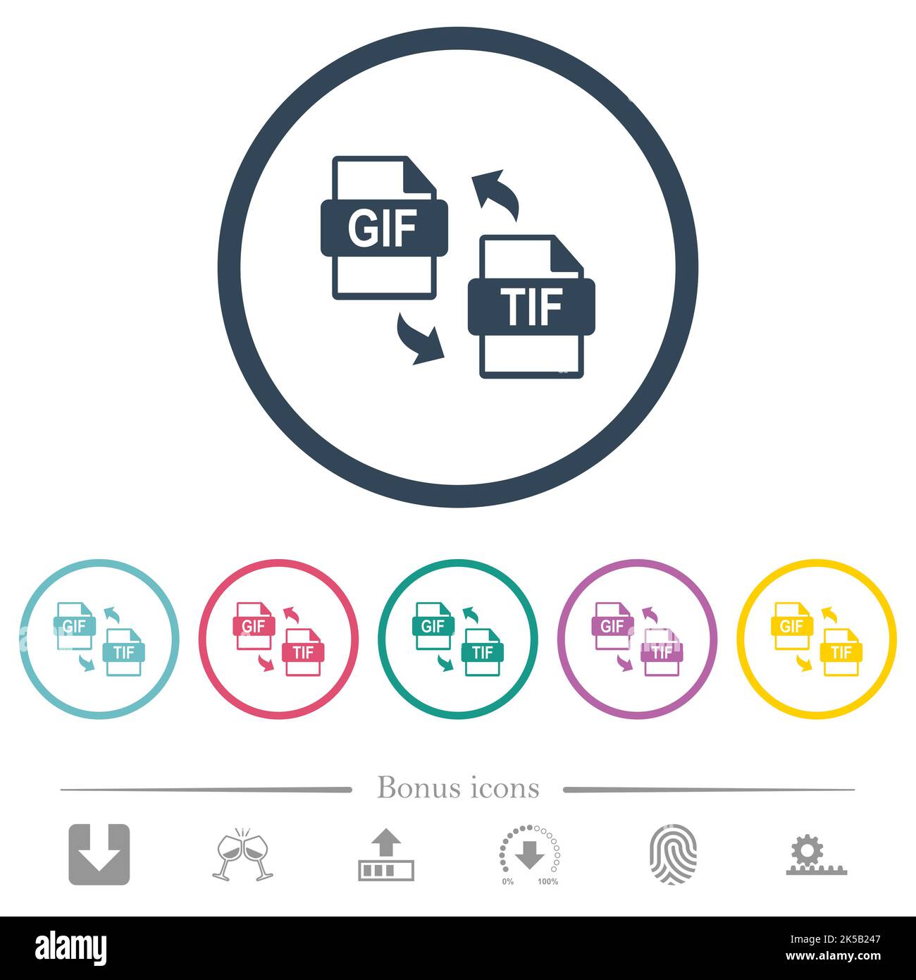 Tif File Conversion Flat Color Icons In Round Outlines 6 Bonus Icons Included Stock Vector