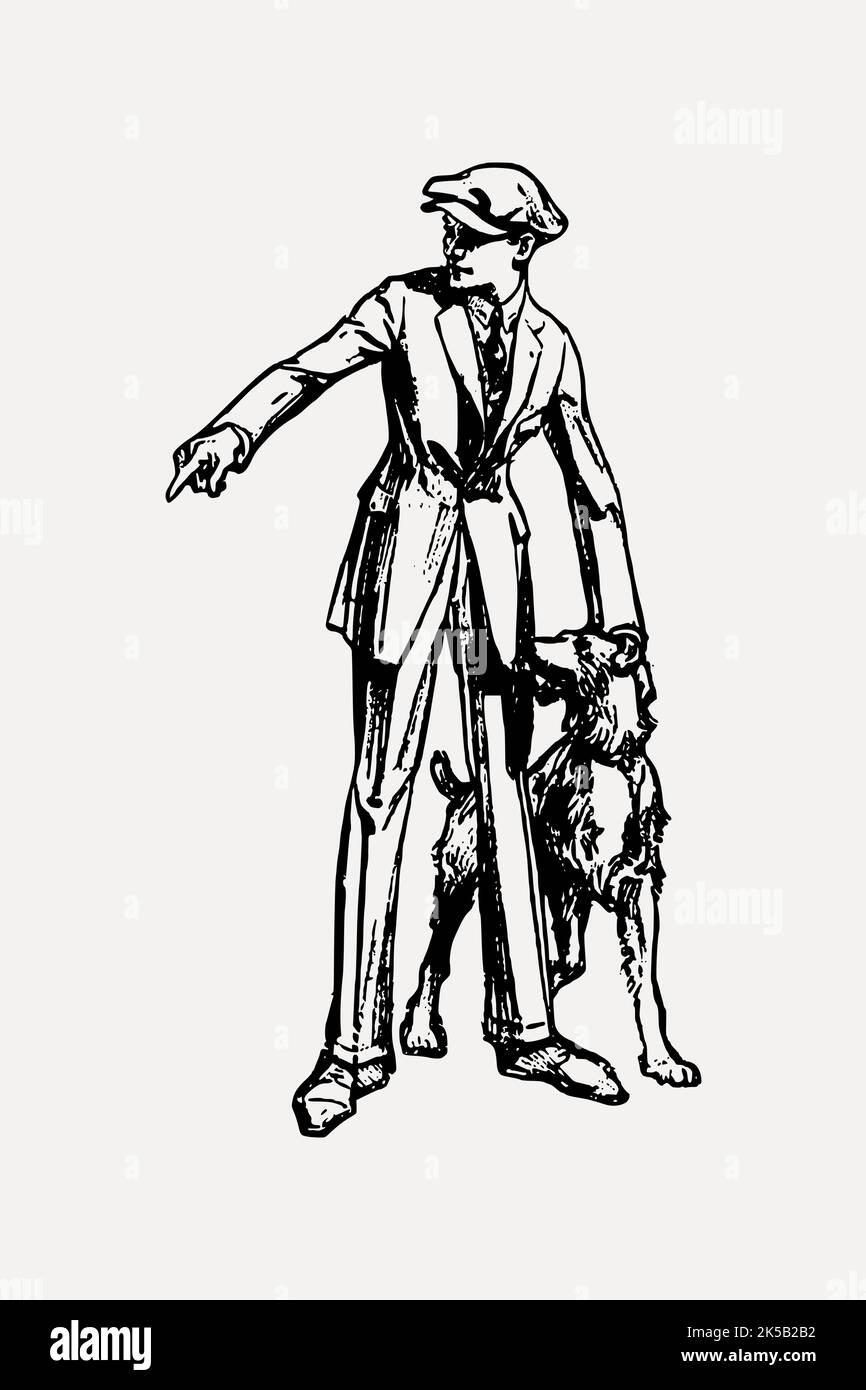 Man with dog collage element, drawing illustration vector Stock Vector ...