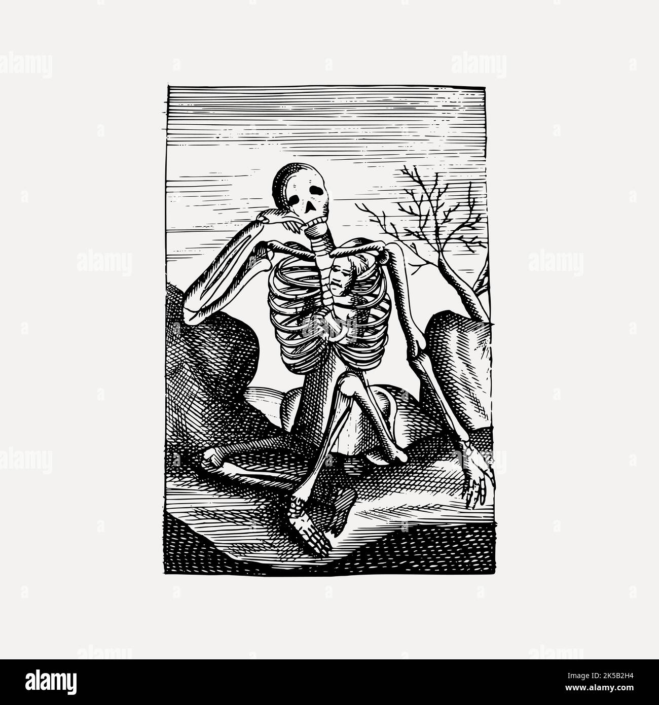Thinking skeleton collage element, drawing illustration vector Stock ...