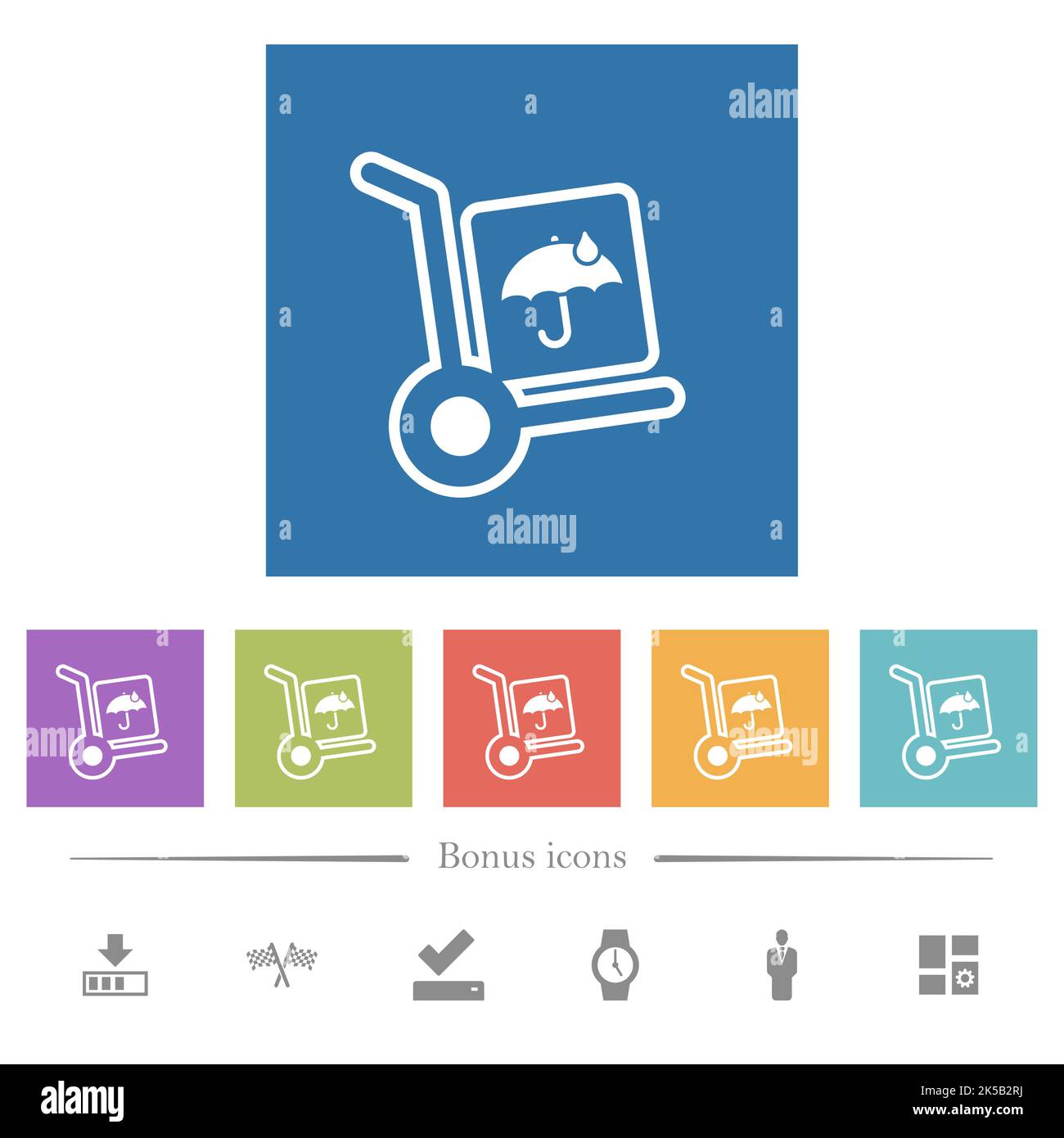 Not waterproof parcel delivery solid flat white icons in square ...