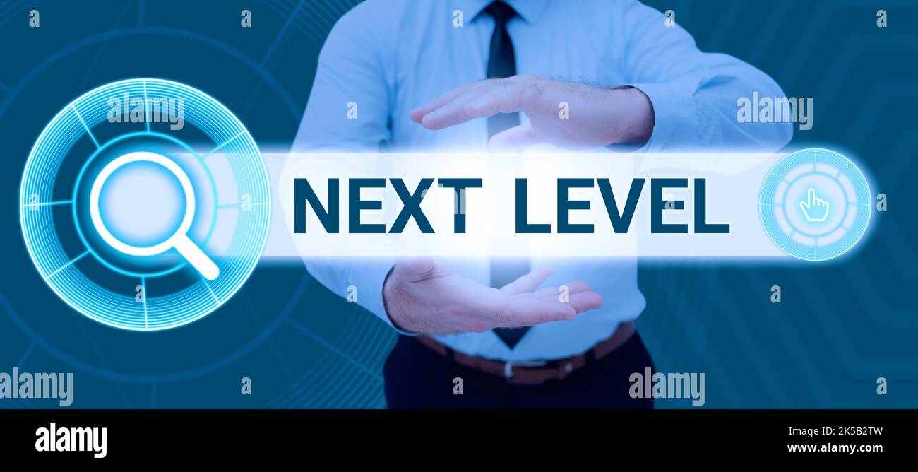 Hand writing sign Next Level. Business approach having more than one ...