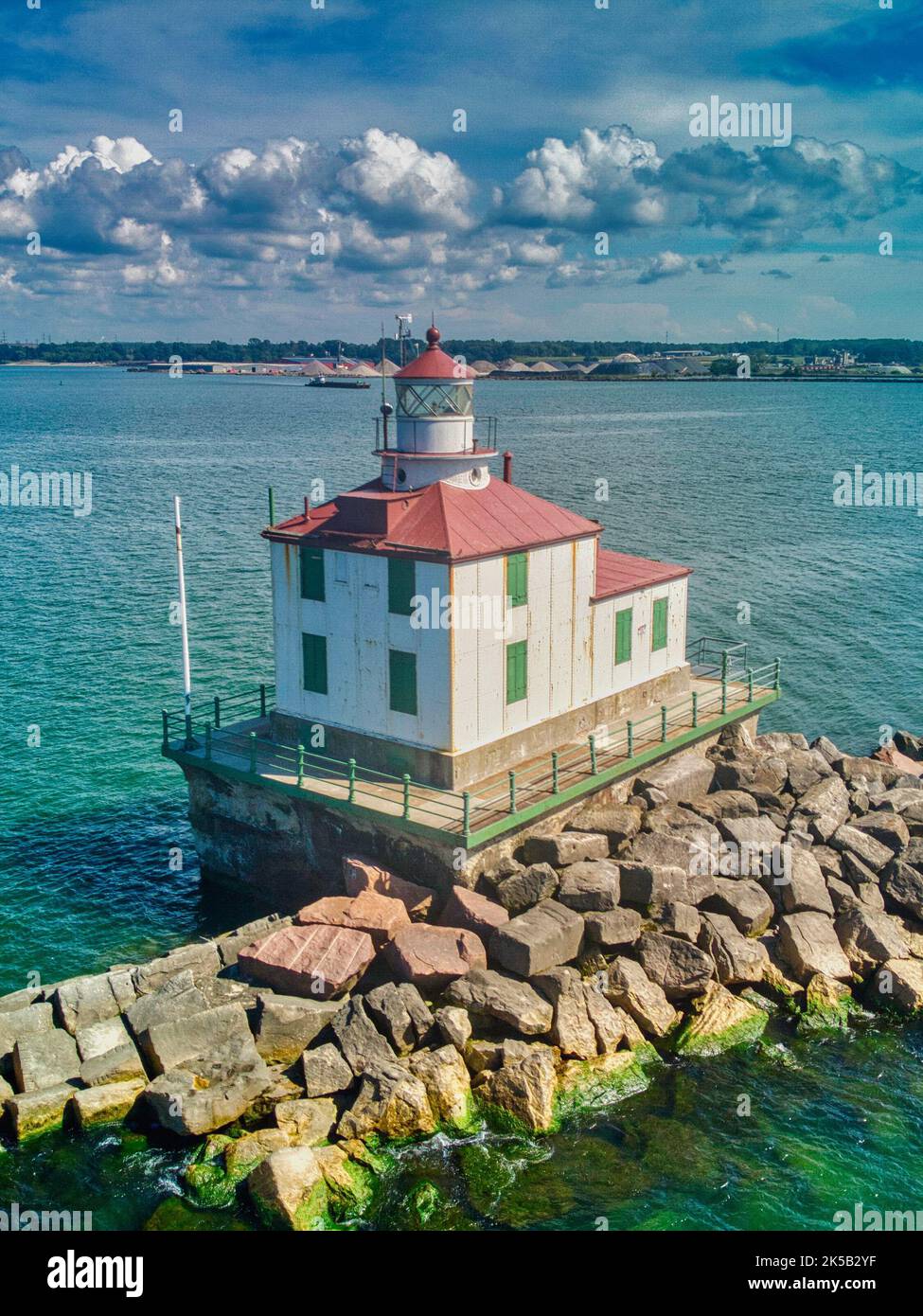 An Aerial view of Ashtabula Harbor Lighthouse on a sunny day Stock ...