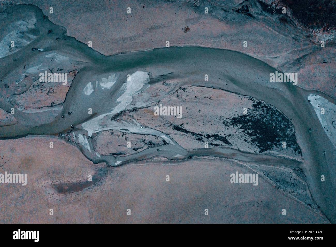 An aerial view of droughty water area in Wiestalstausee reservoir in ...
