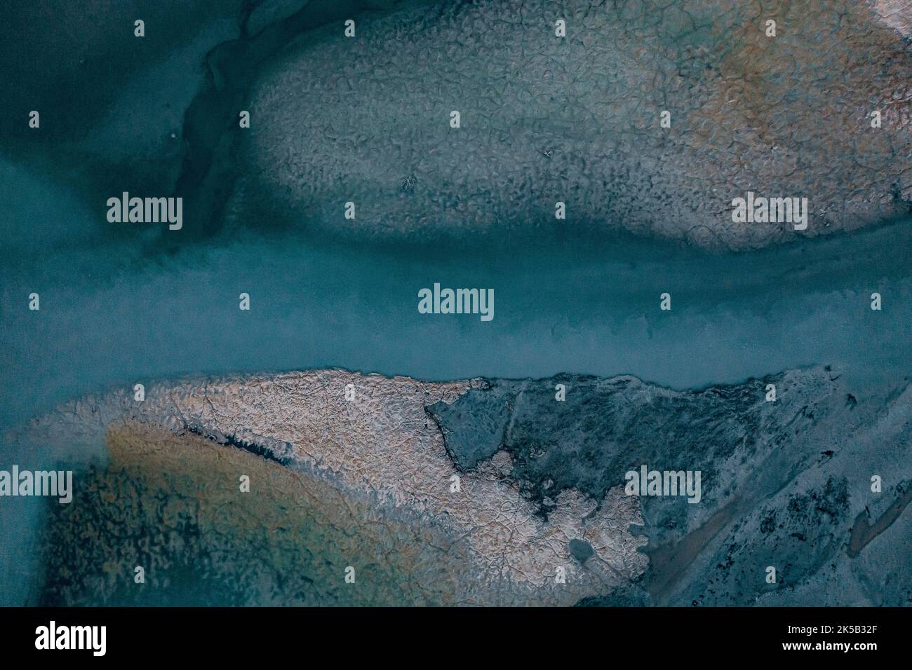 An aerial view of droughty water area in Wiestalstausee reservoir in ...