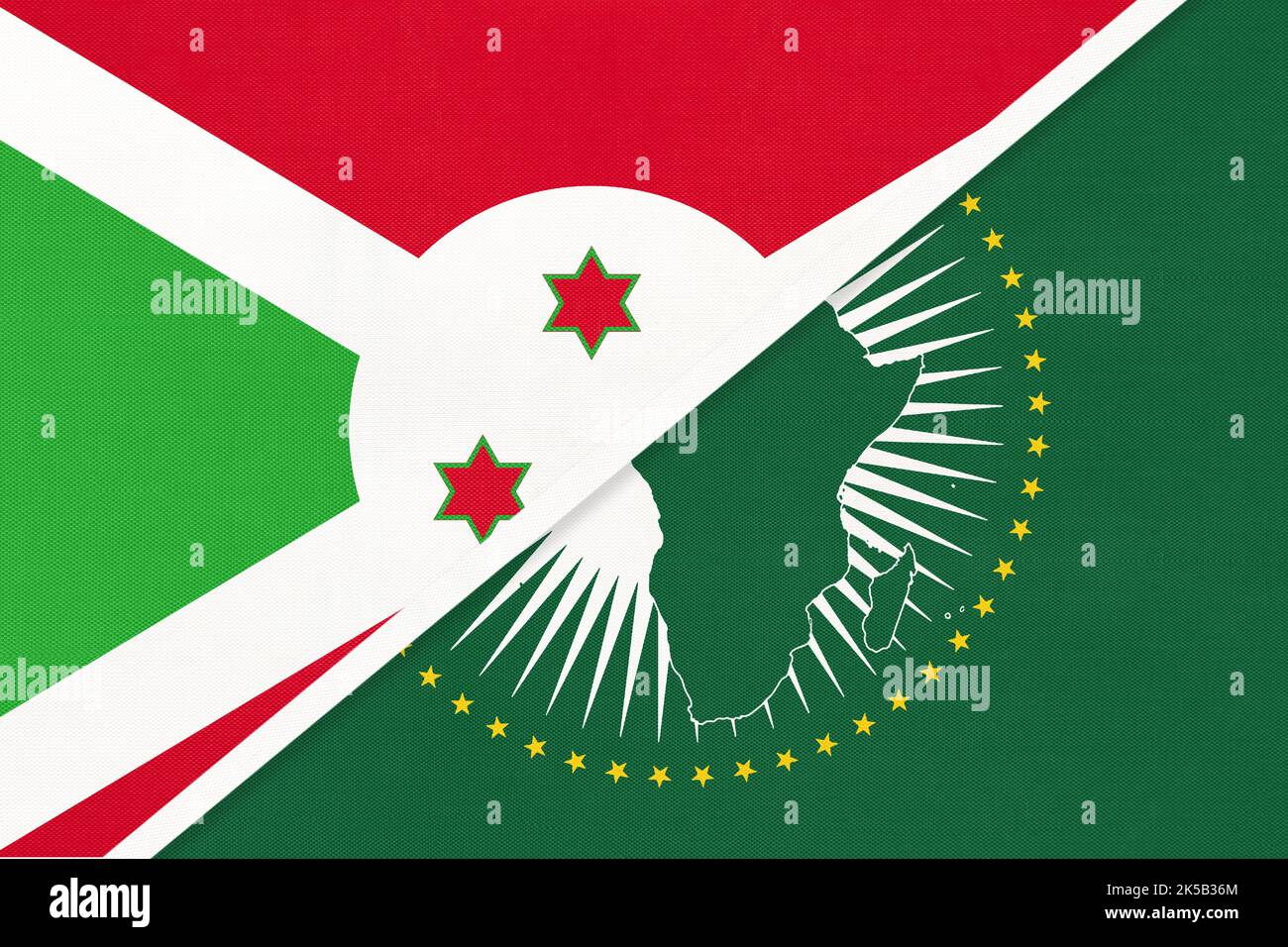 African Union and Burundi national flag from textile. Africa continent ...